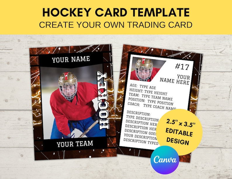 Editable Sports Card Template Custom Hockey Trading Card Printable ...