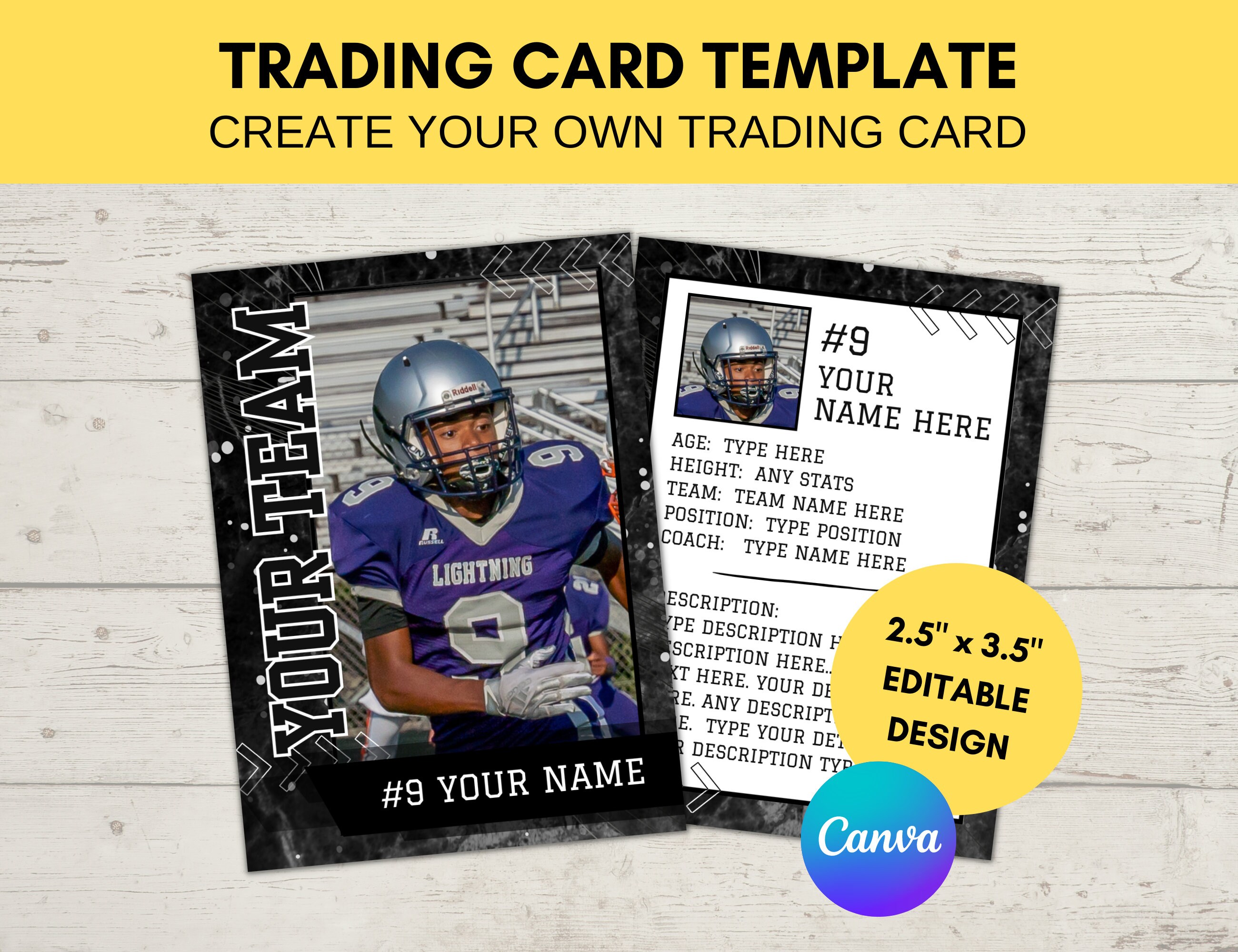 Editable Sports Card Template | Custom Football Trading Card Printable ...