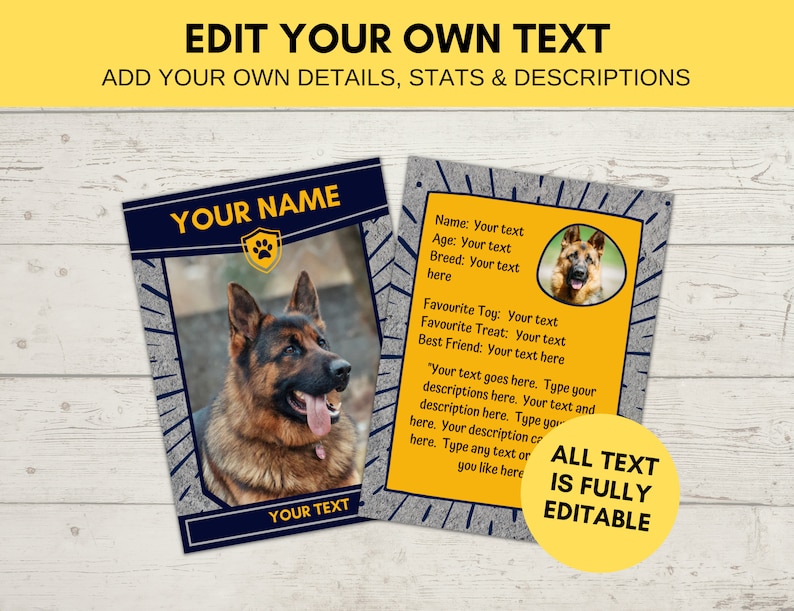 Editable K9 Pet Trading Card Template | Custom Trading Card Printable ...