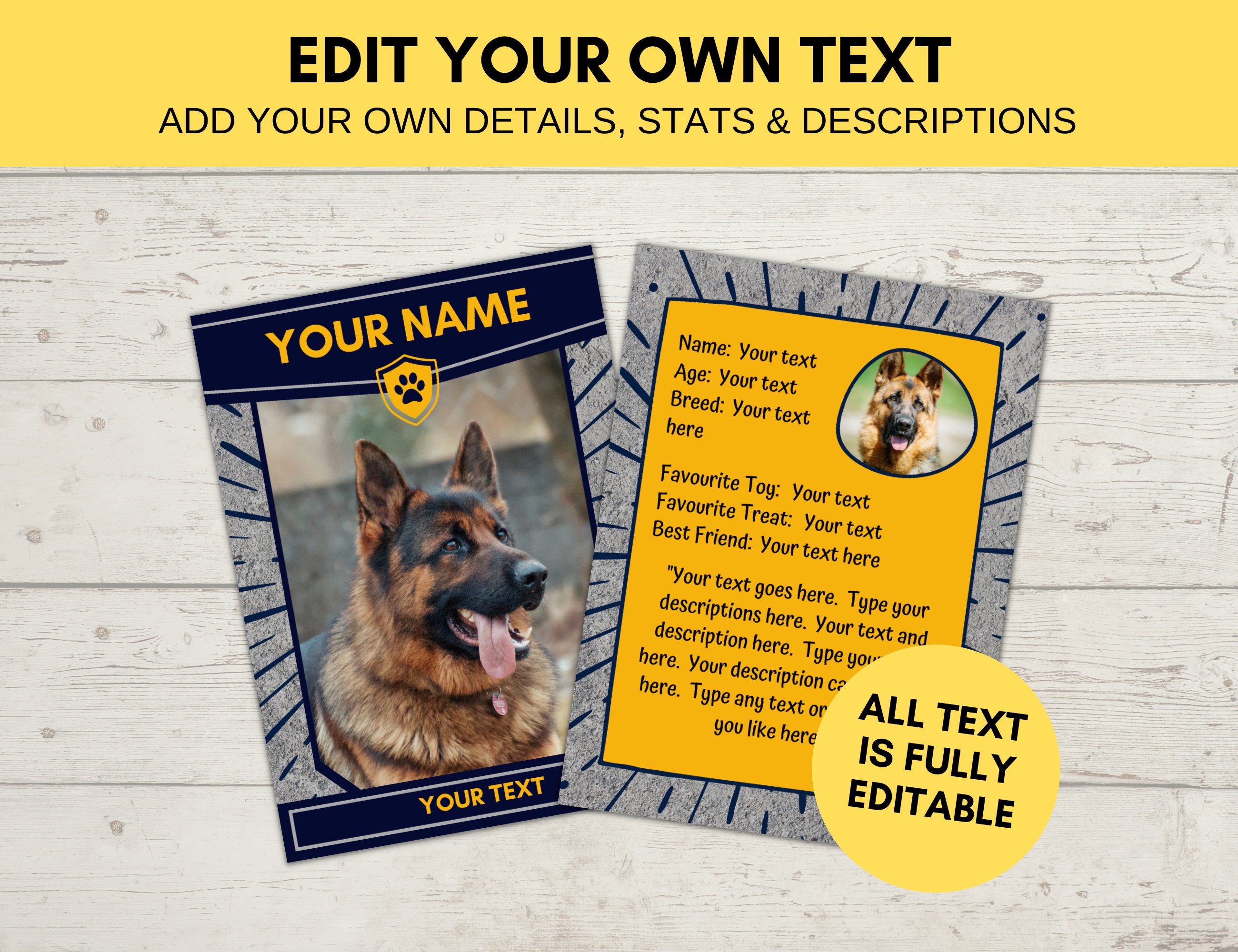 Editable K9 Pet Trading Card Template | Custom Trading Card Printable ...