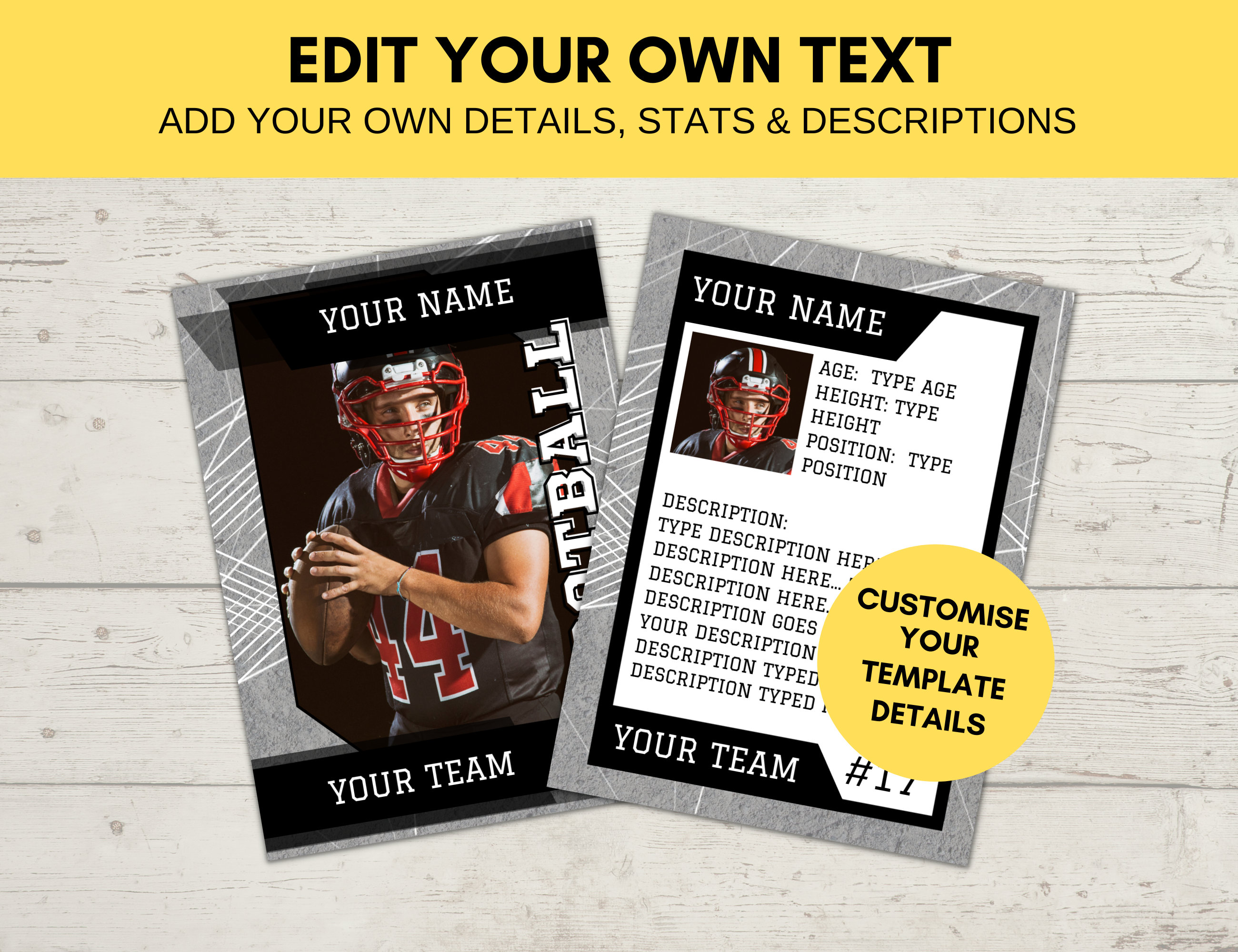 Editable Sports Card Template | Custom Football Trading Card Printable ...