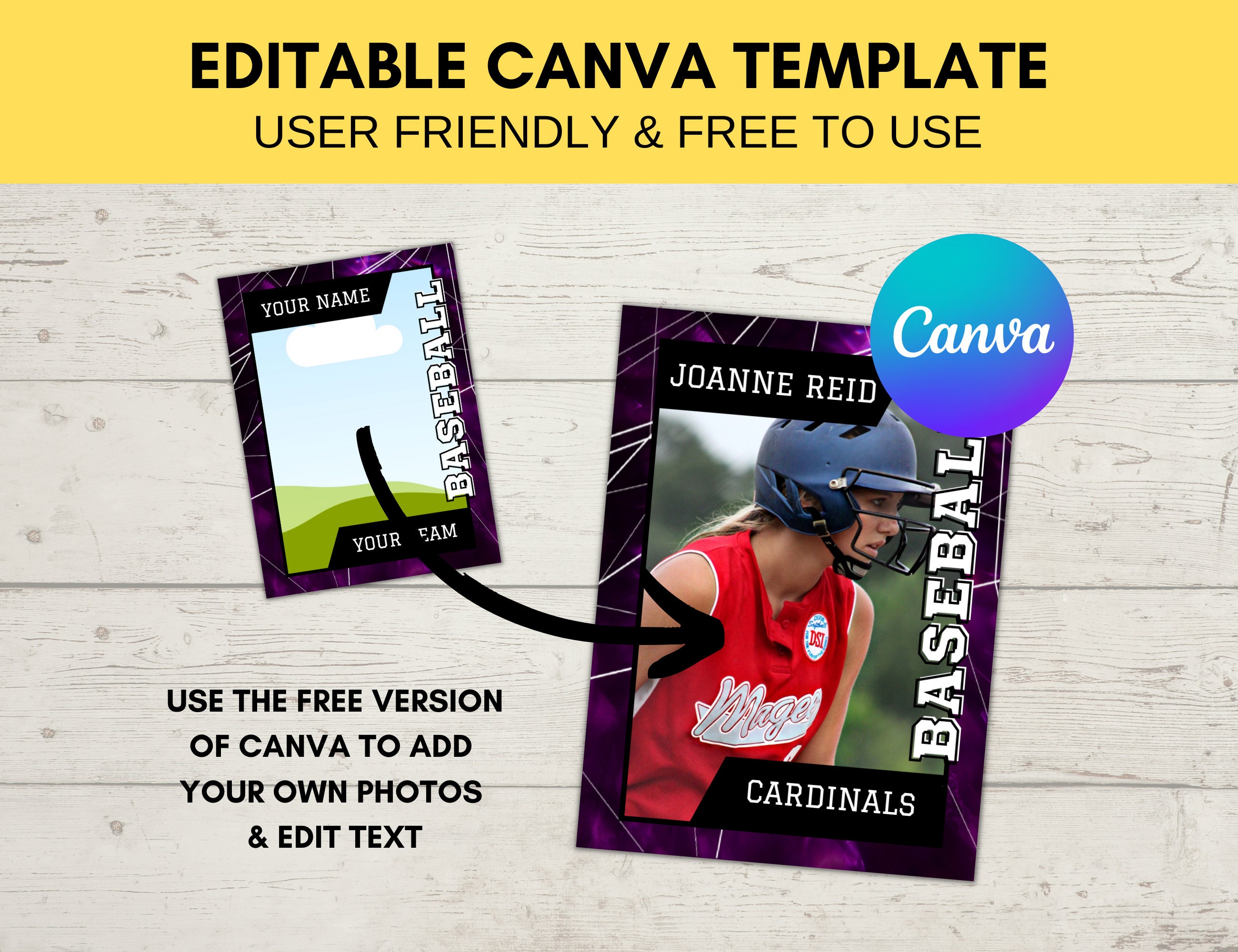 Editable Sports Card Template | Custom Baseball Trading Card Printable ...