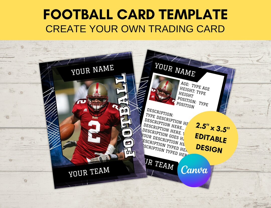 Editable Sports Card Template | Custom Football Trading Card Printable ...