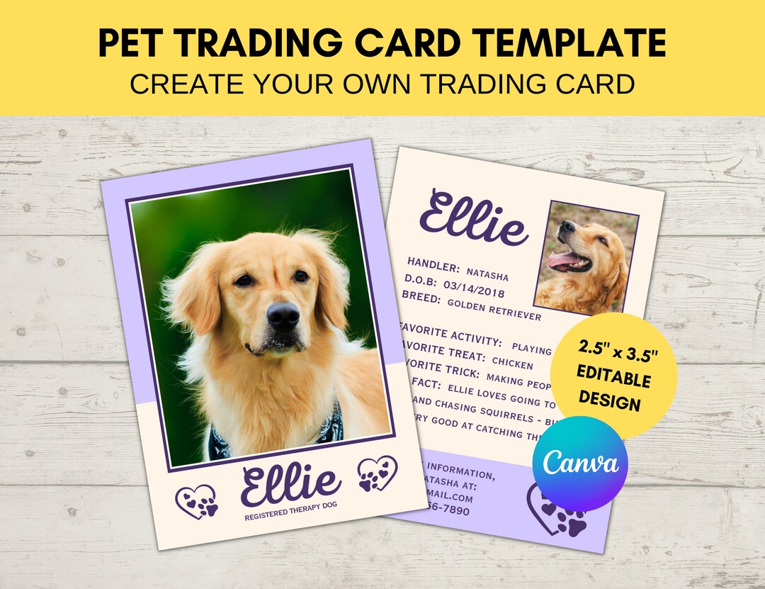 Editable Therapy Pet Trading Card Template Custom Trading Card ...