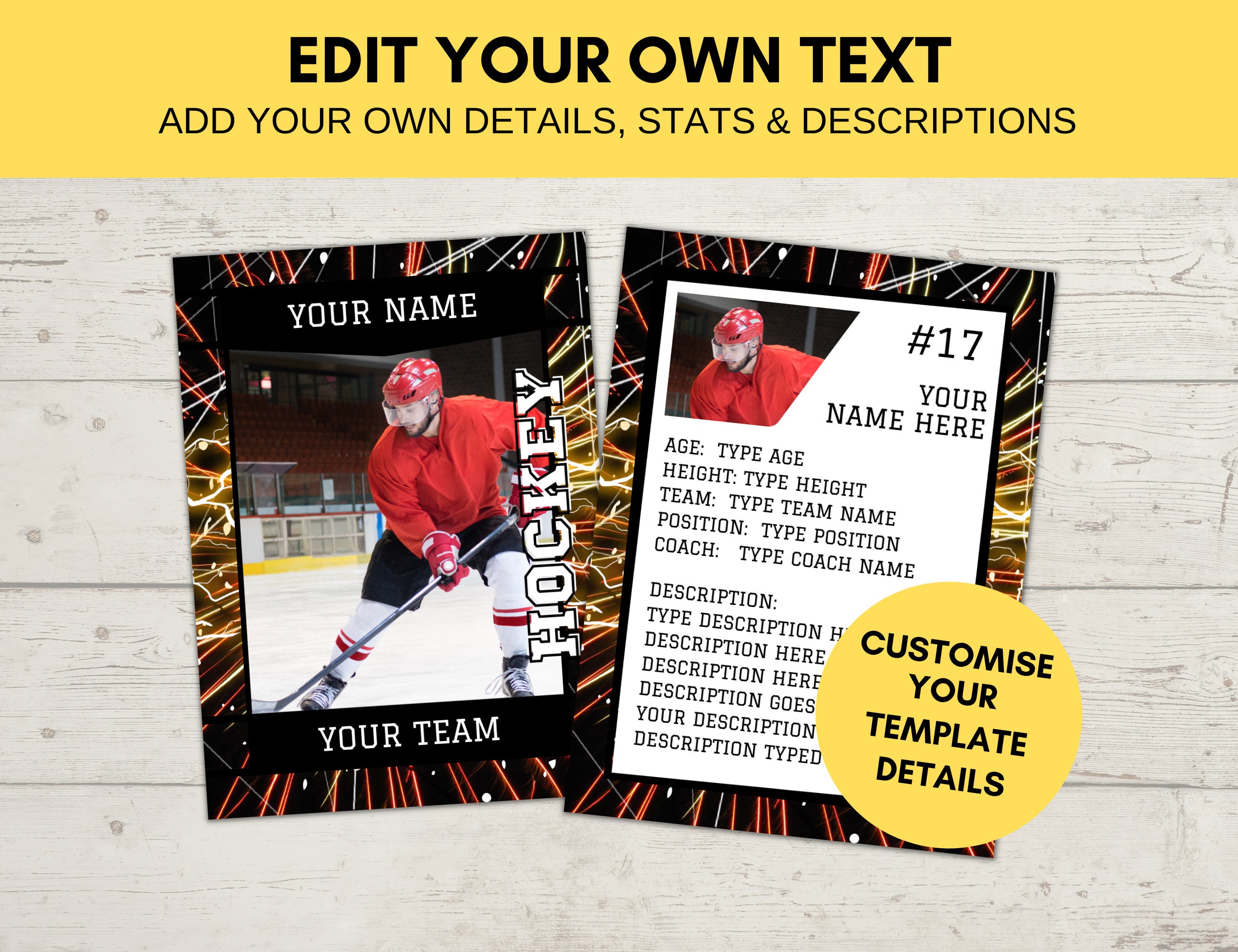 Editable Sports Card Template Custom Hockey Trading Card Printable ...