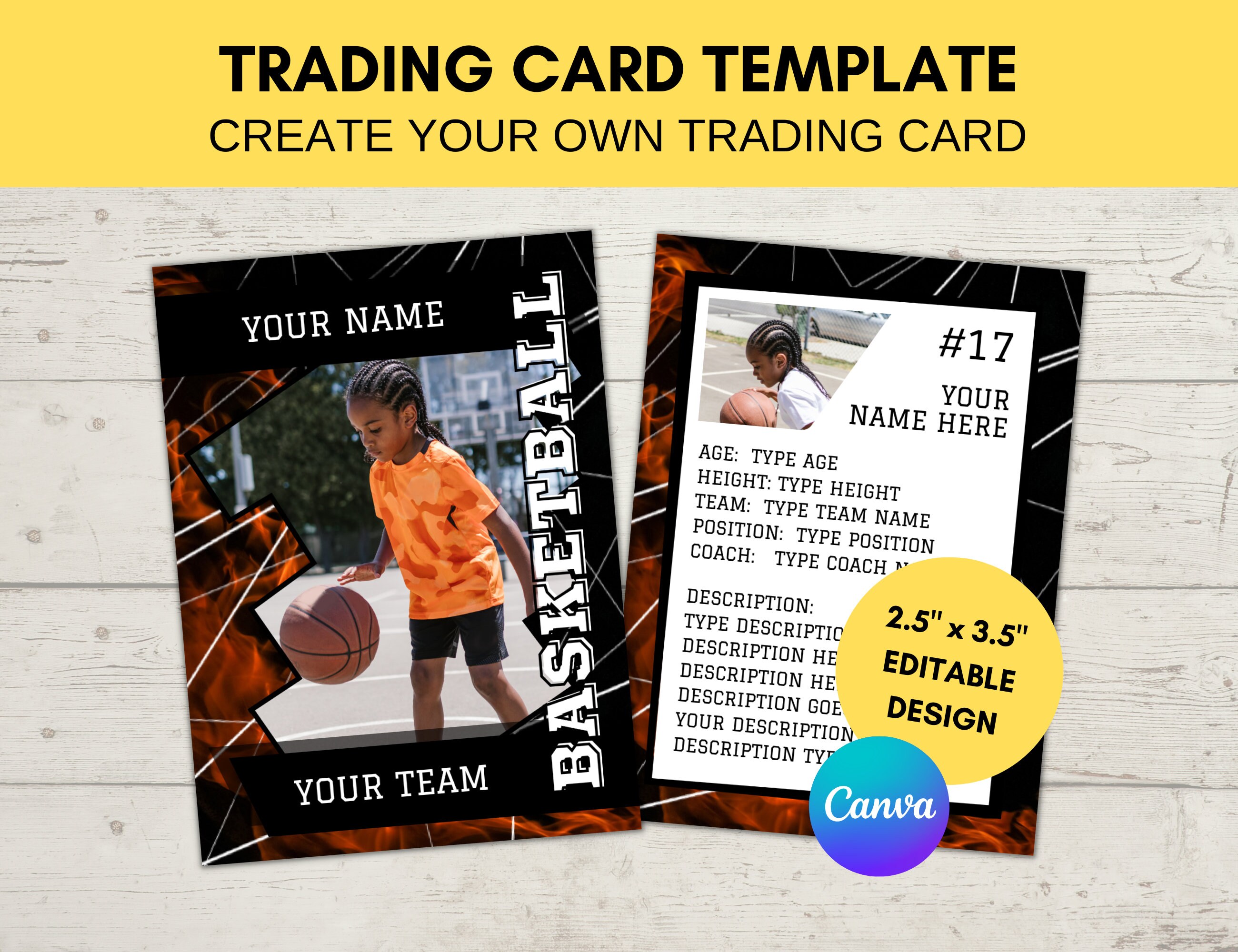 Editable Sport Card Template Custom Basketball Trading Card Printable ...