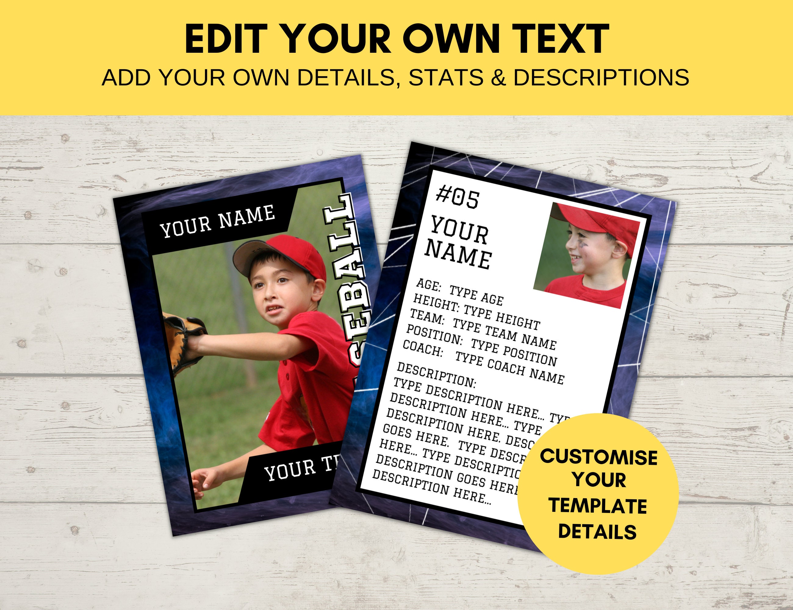 Editable Sports Card Template | Custom Baseball Trading Card Printable ...
