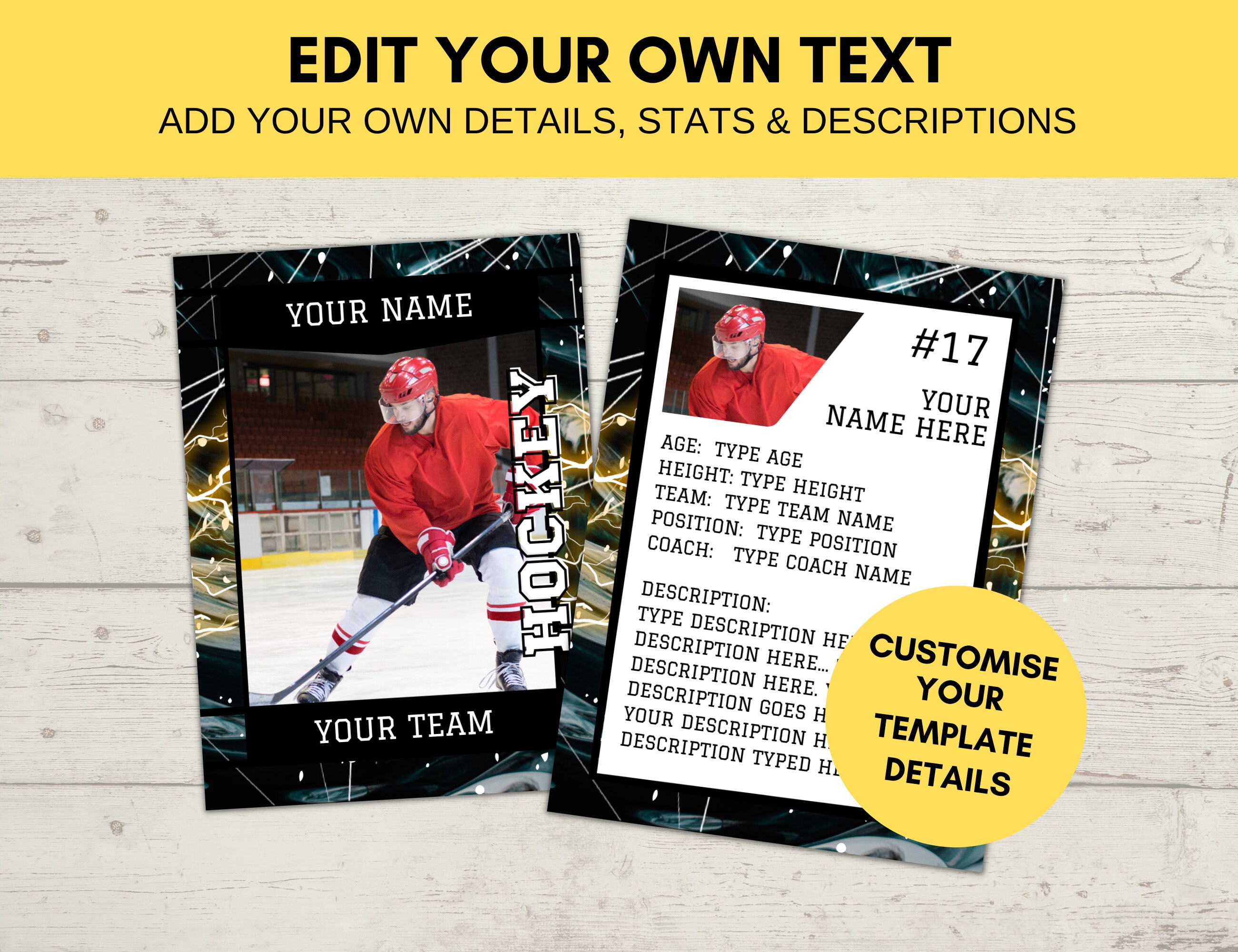 Editable Sports Card Template Custom Hockey Trading Card Printable ...