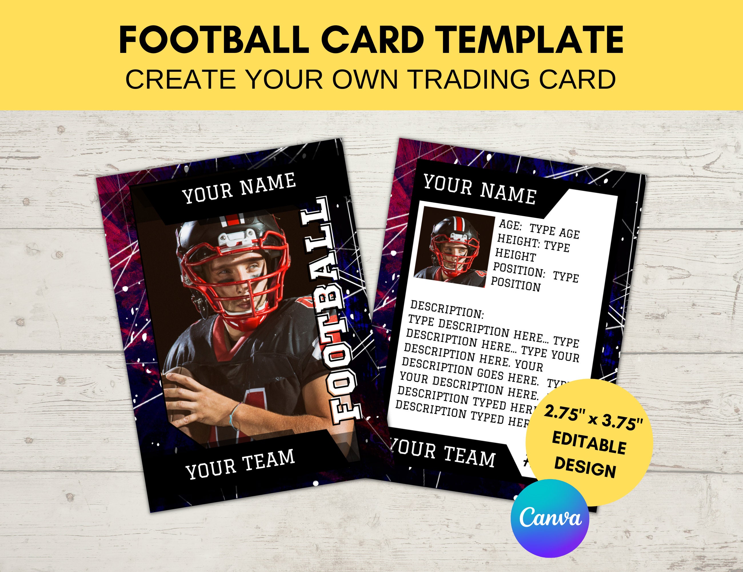 Editable Sports Card Template Custom Football Trading Card - Etsy
