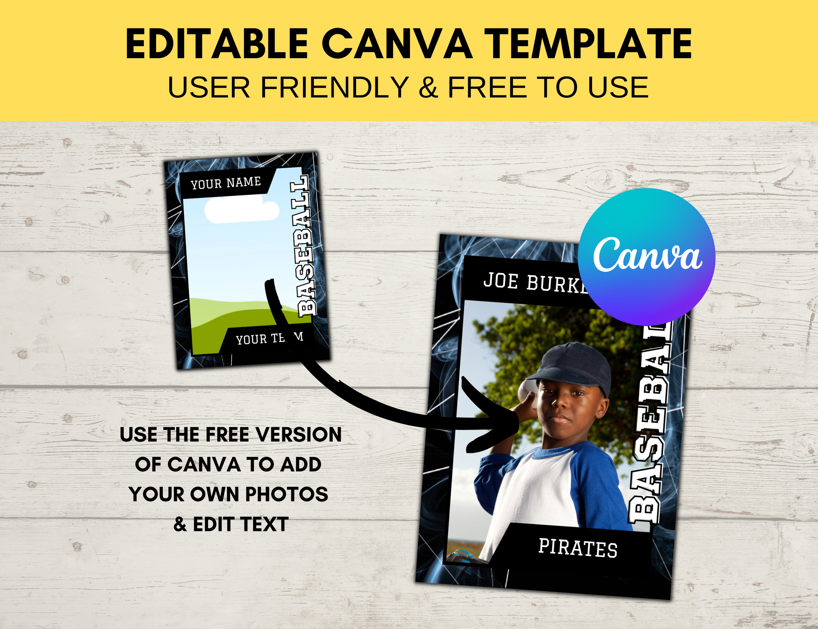 Editable Sports Card Template | Custom Baseball Trading Card Printable ...