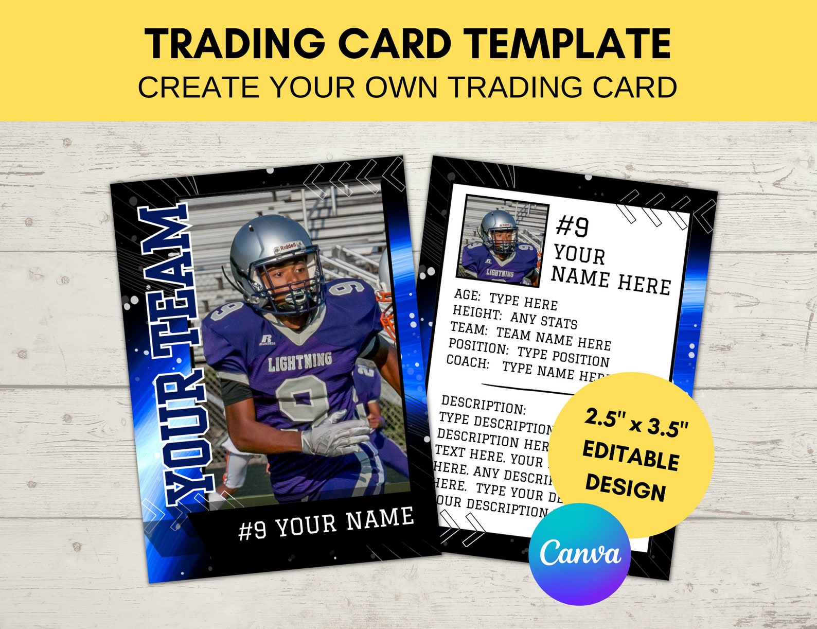 Editable Sports Card Template | Custom Football Trading Card Printable ...