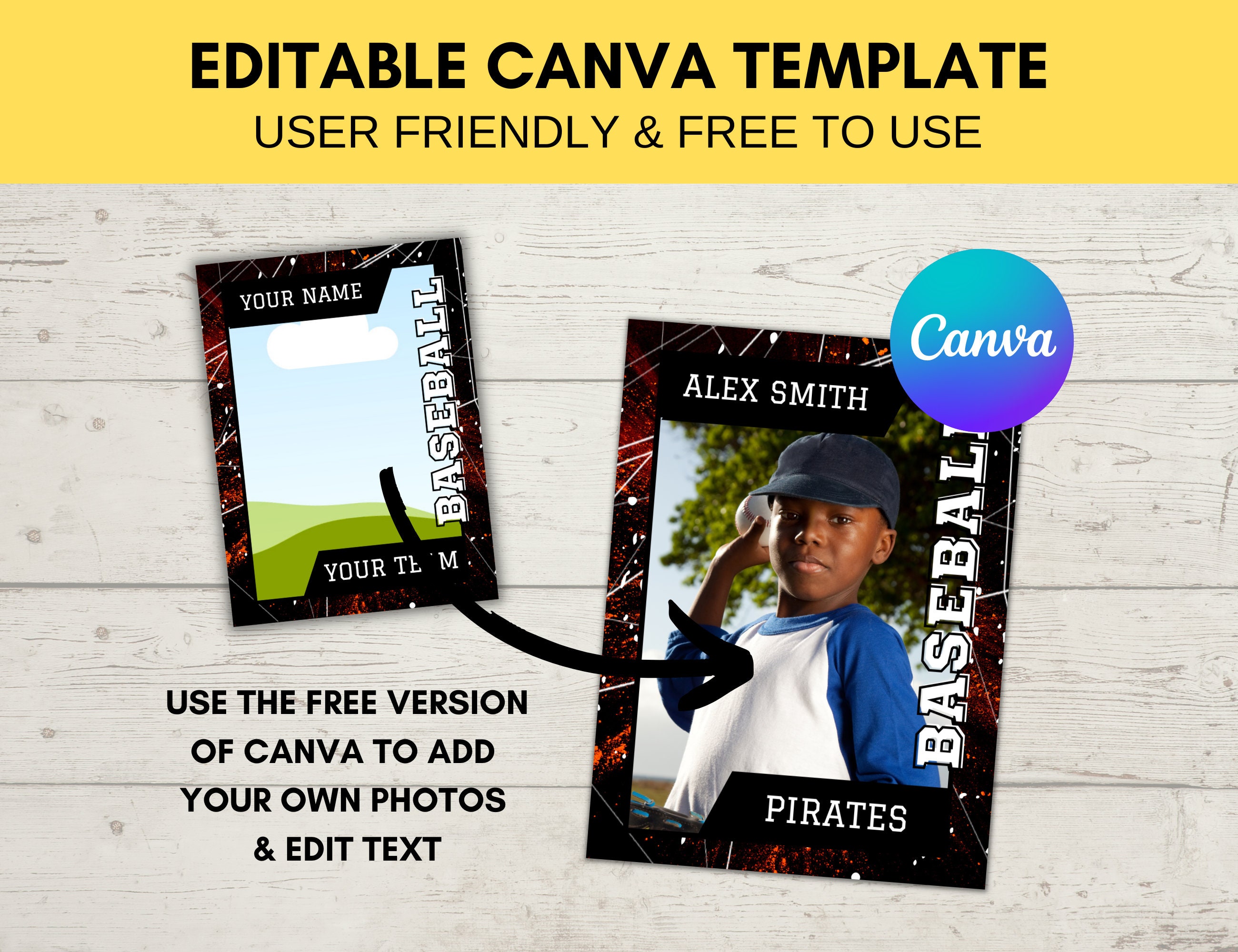 Editable Sports Card Template | Custom Baseball Trading Card Printable ...