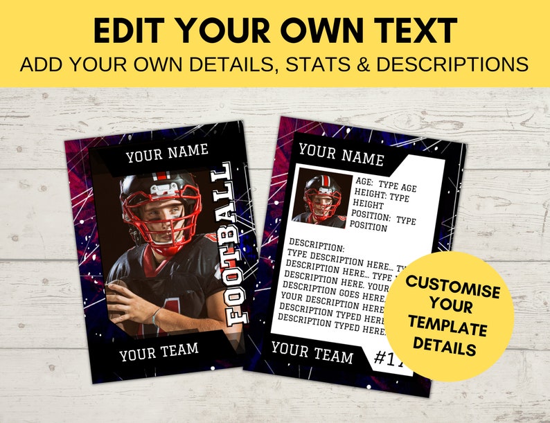Editable Sports Card Template Custom Football Trading Card - Etsy