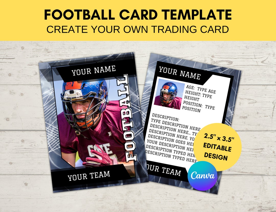 Editable Sports Card Template | Custom Football Trading Card Printable ...