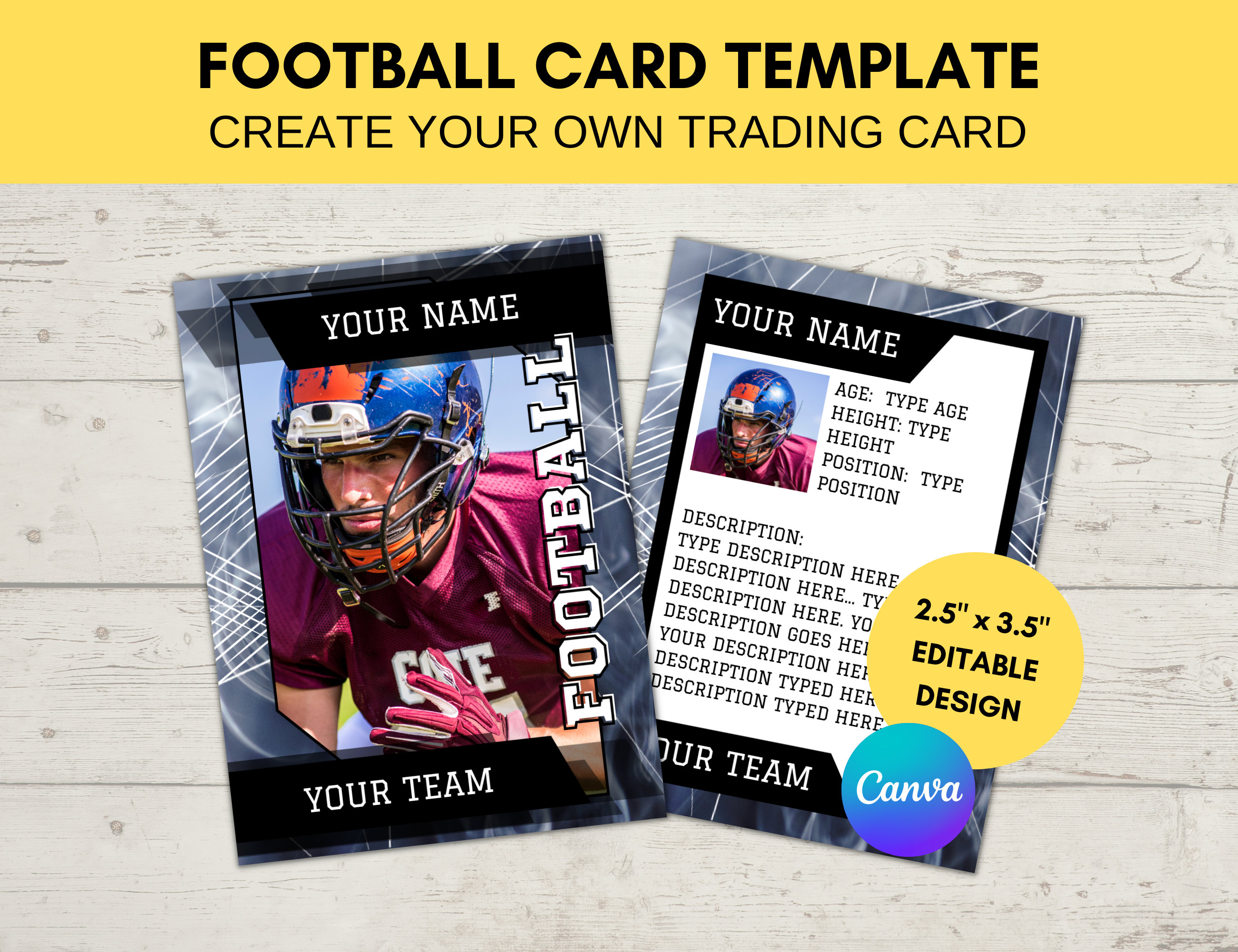 Editable Sports Card Template Custom Football Trading Card Printable ...