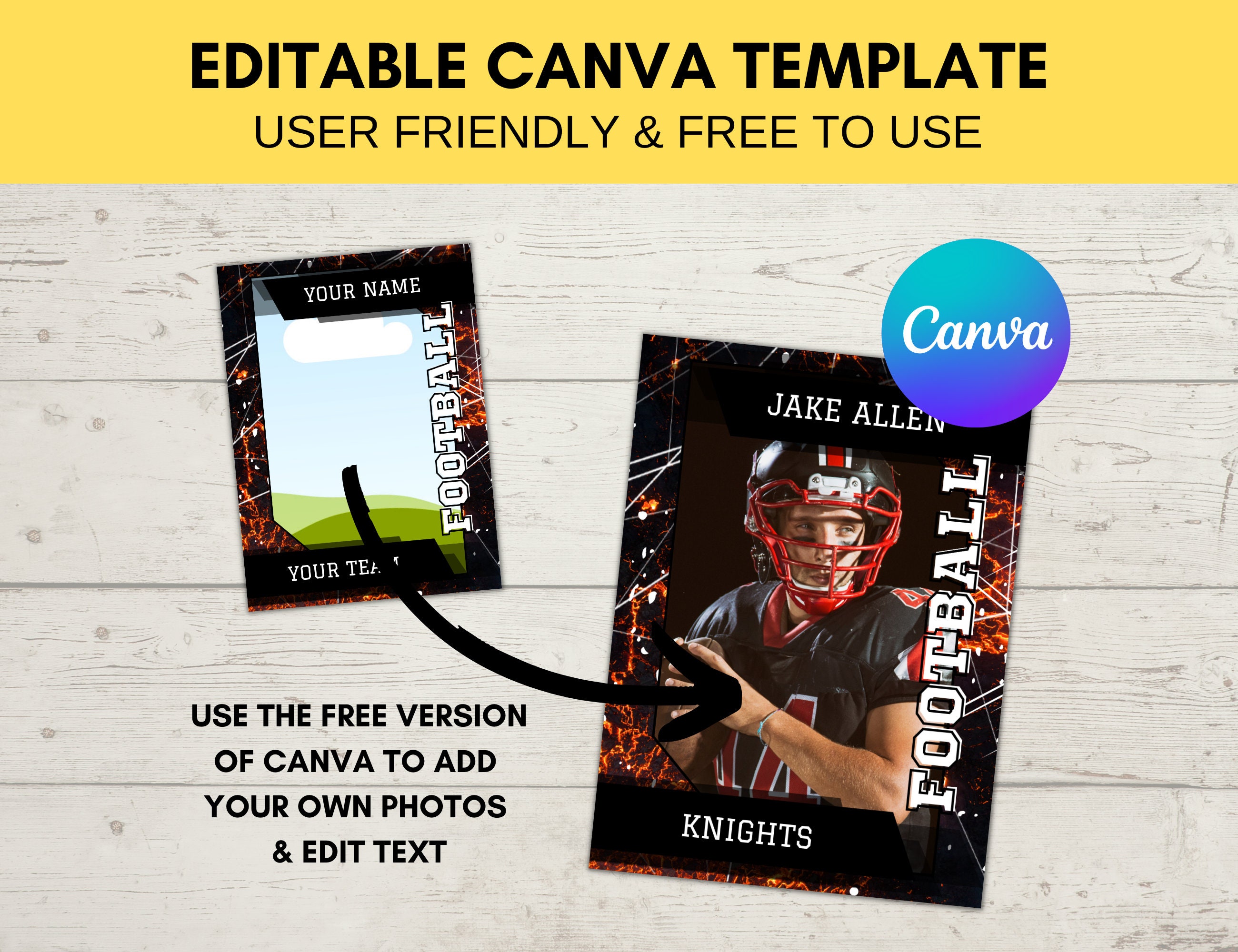 Editable Sports Card Template | Custom Football Trading Card Printable ...
