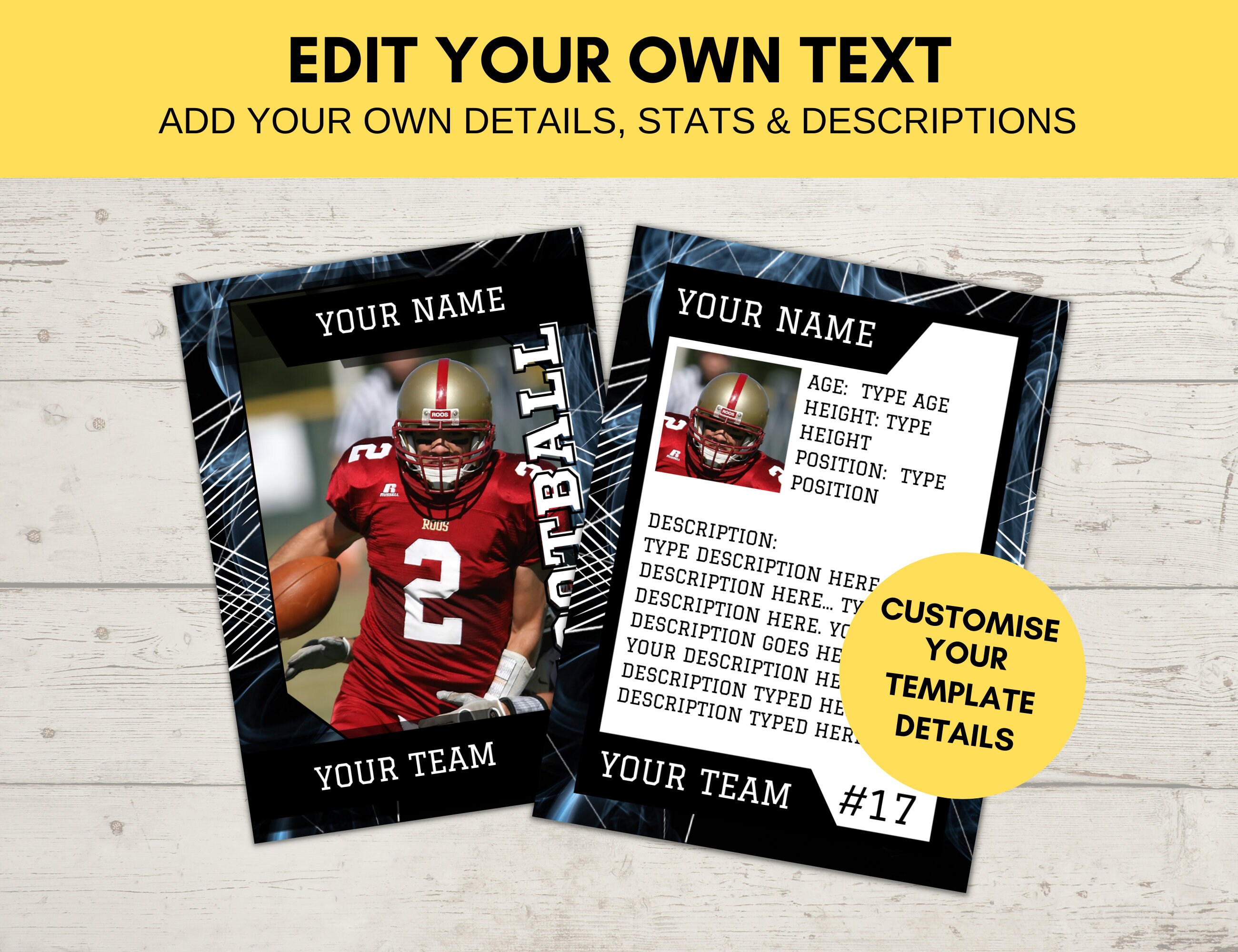 Editable Sports Card Template Custom Football Trading Card Printable ...
