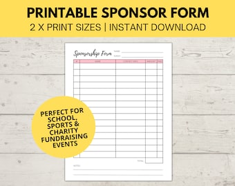 Sponsorship Form - Printable Fundraiser Form - Charity Fundraiser ...