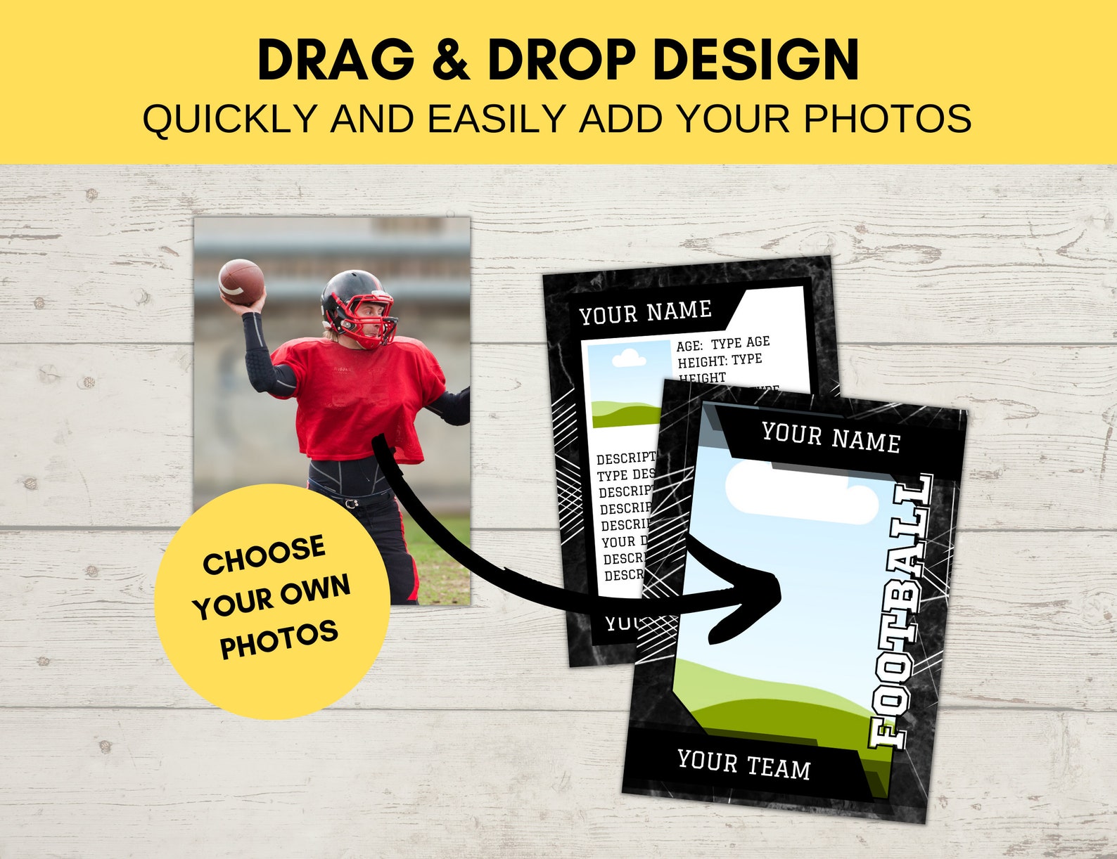 Editable Sports Card Template | Custom Football Trading Card Printable ...