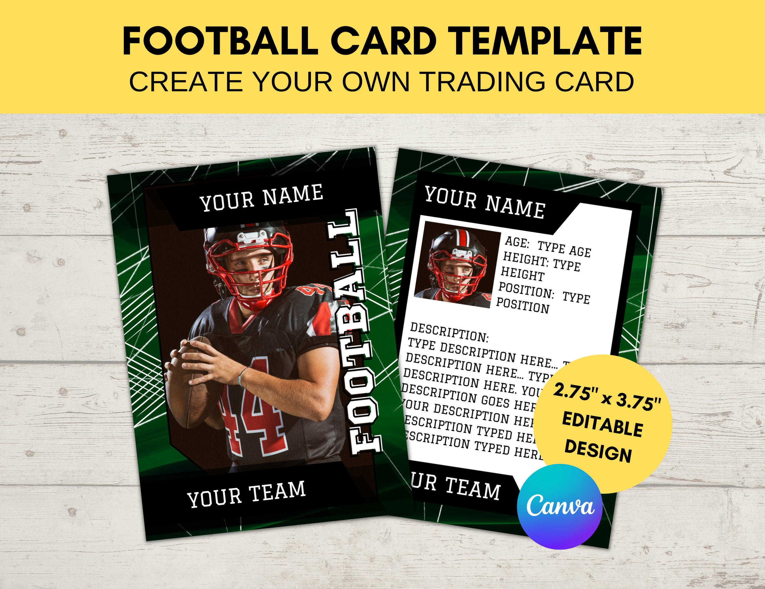 Editable Sports Card Template Custom Football Trading Card Printable ...