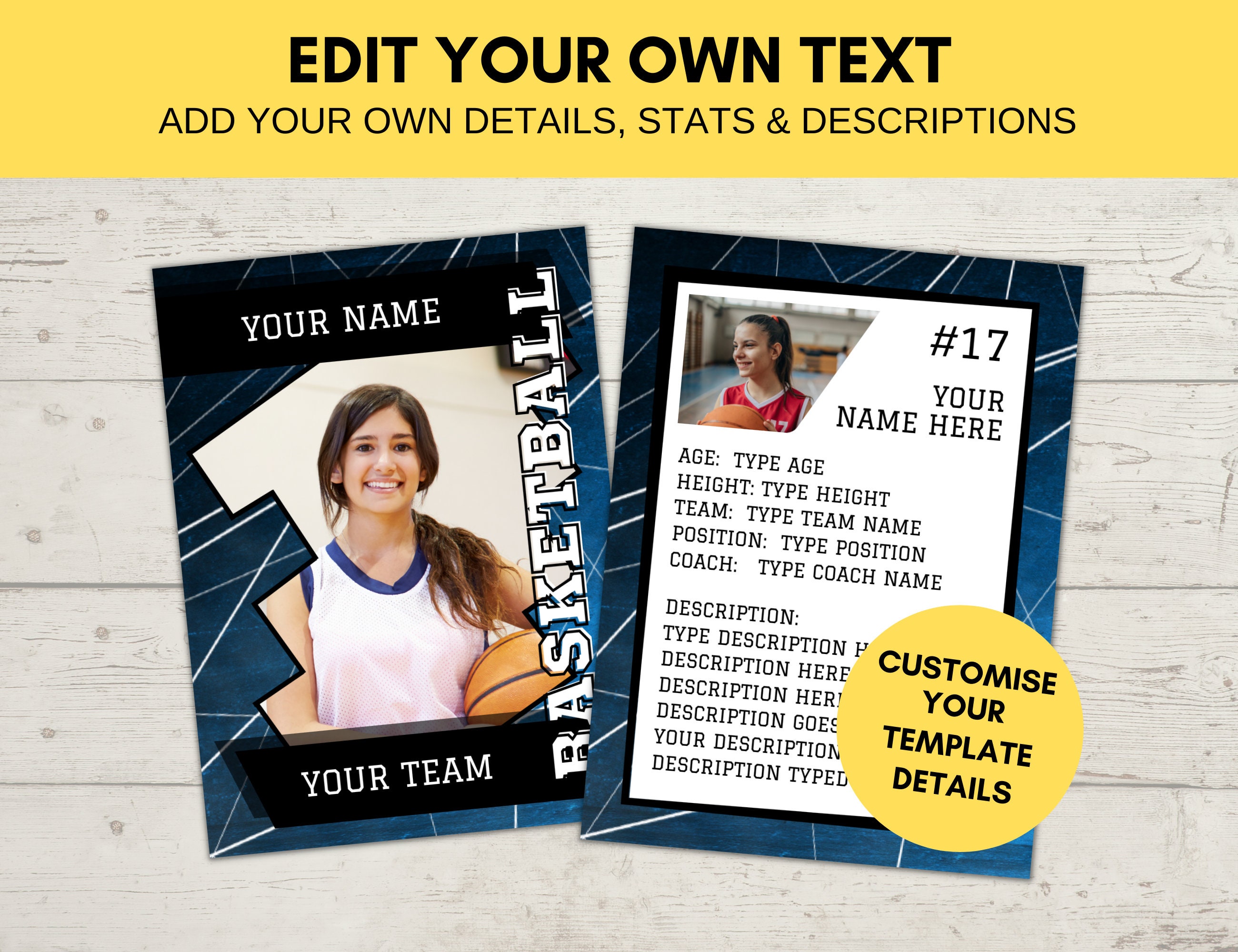 Editable Sports Card Template Custom Basketball Trading Card Printable ...