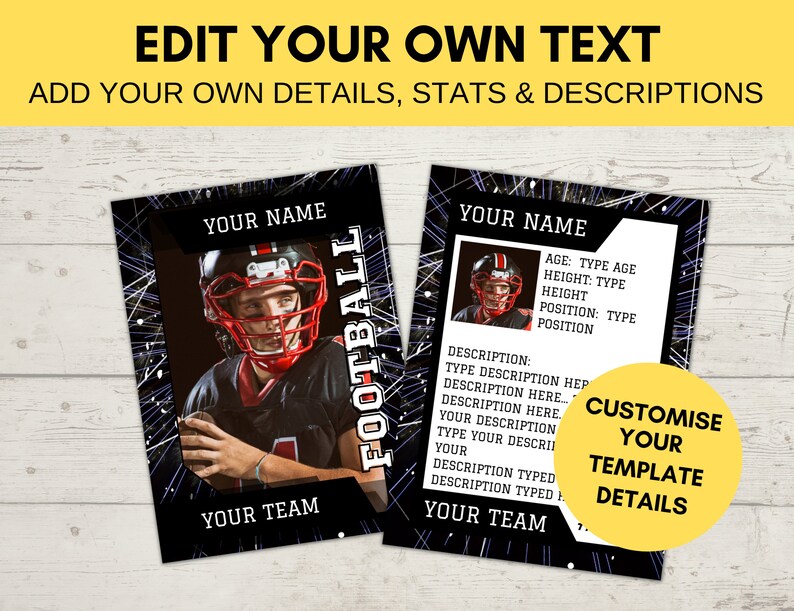 Editable Sports Card Template Custom Football Trading Card - Etsy
