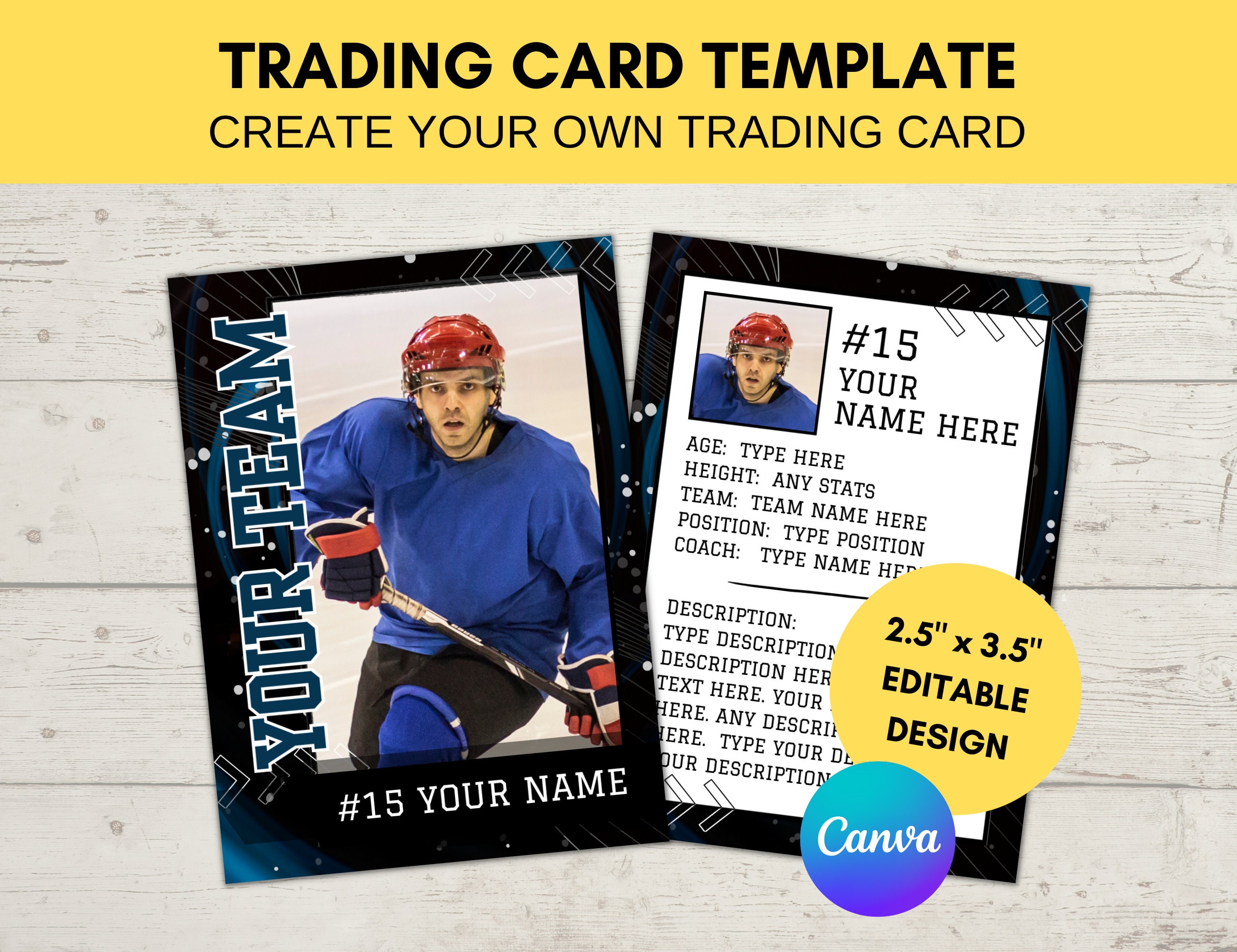 Editable Sports Card Template | Custom Hockey Trading Card Printable ...