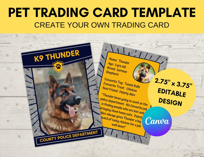 Editable K9 Pet Trading Card Template Custom Trading Card - Etsy