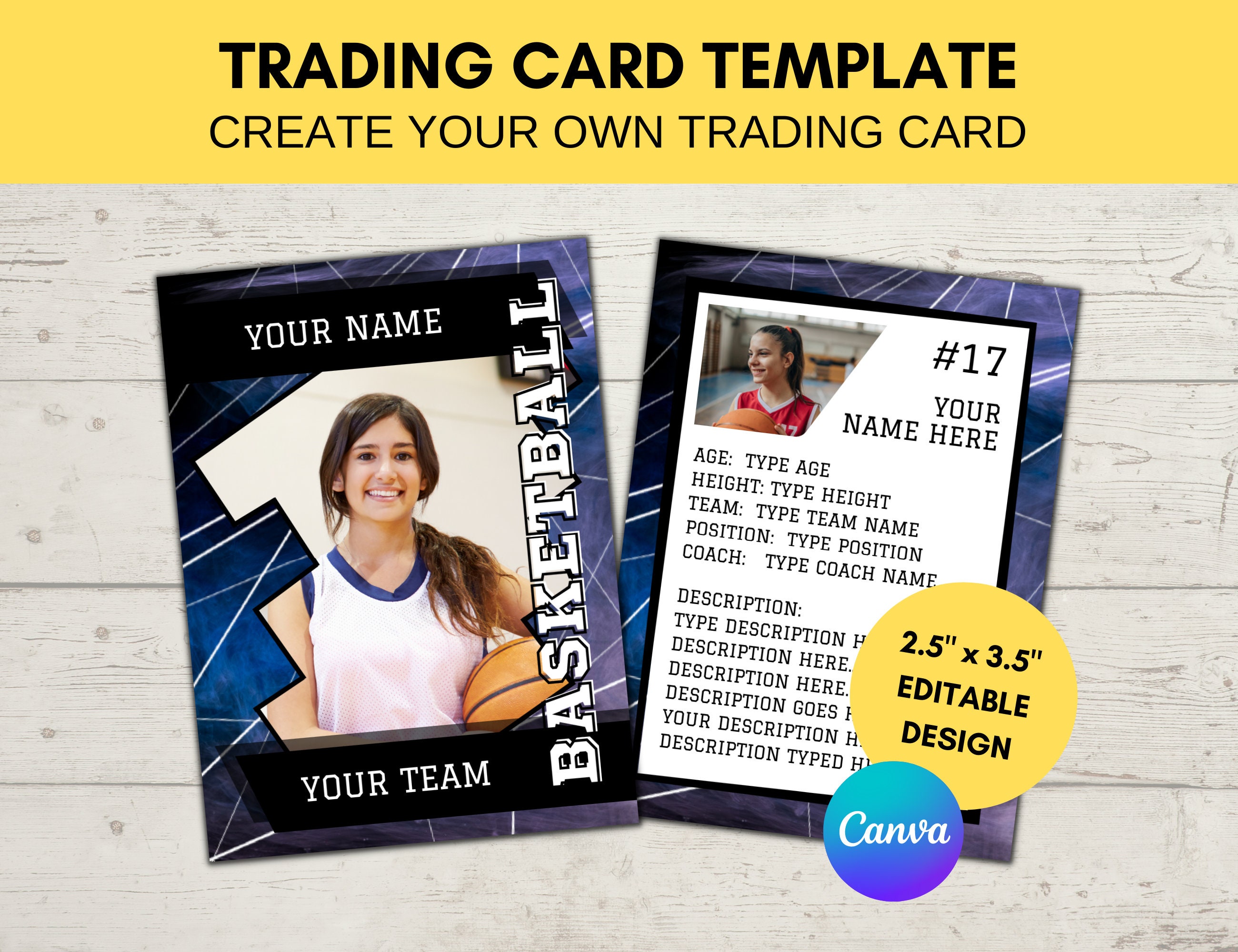 Editable Sport Card Template Custom Basketball Trading Card Printable ...