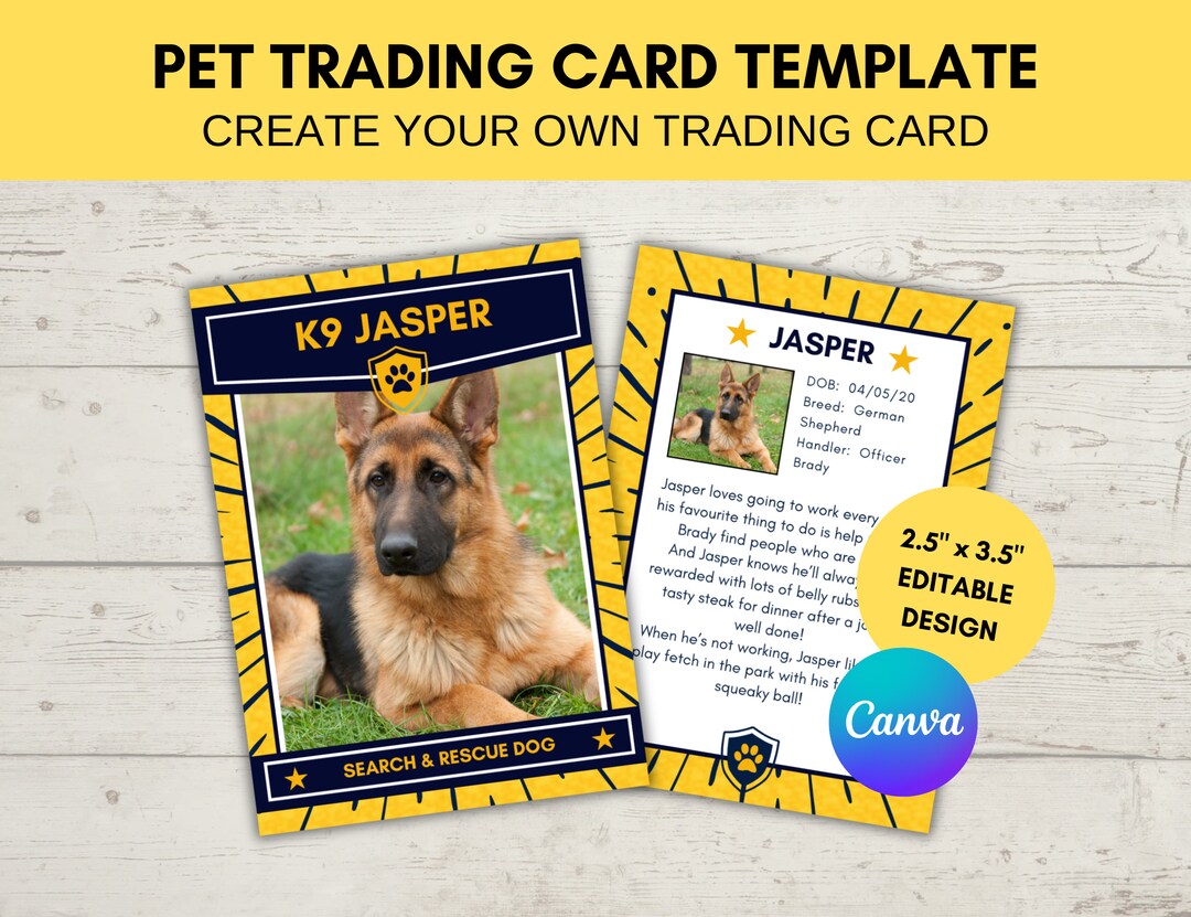 Editable K9 Pet Trading Card Template | Custom Trading Card Printable ...