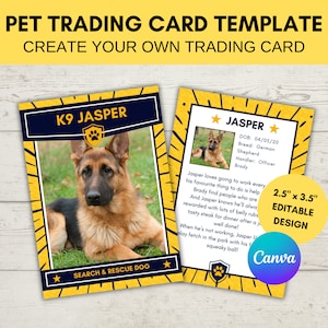 Editable K9 Pet Trading Card Template | Custom Trading Card Printable ...