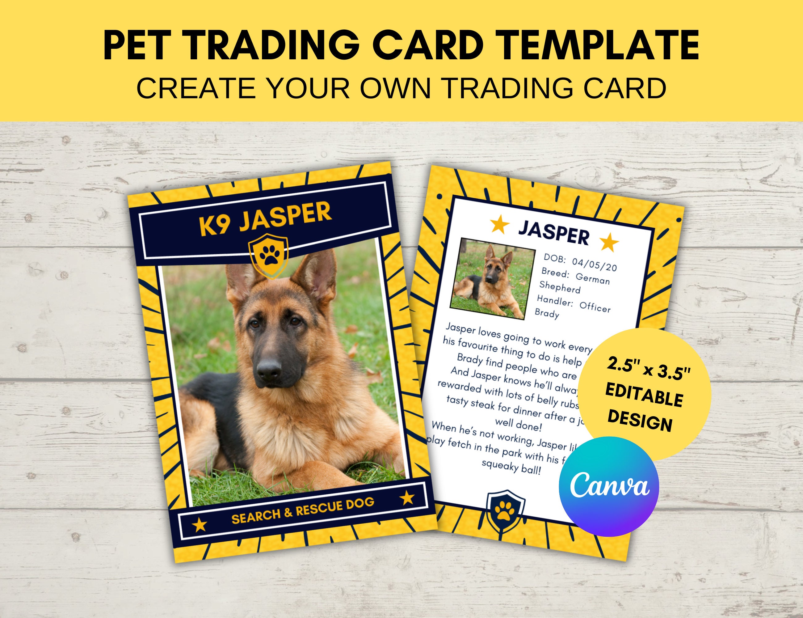 Editable K9 Pet Trading Card Template | Custom Trading Card Printable ...