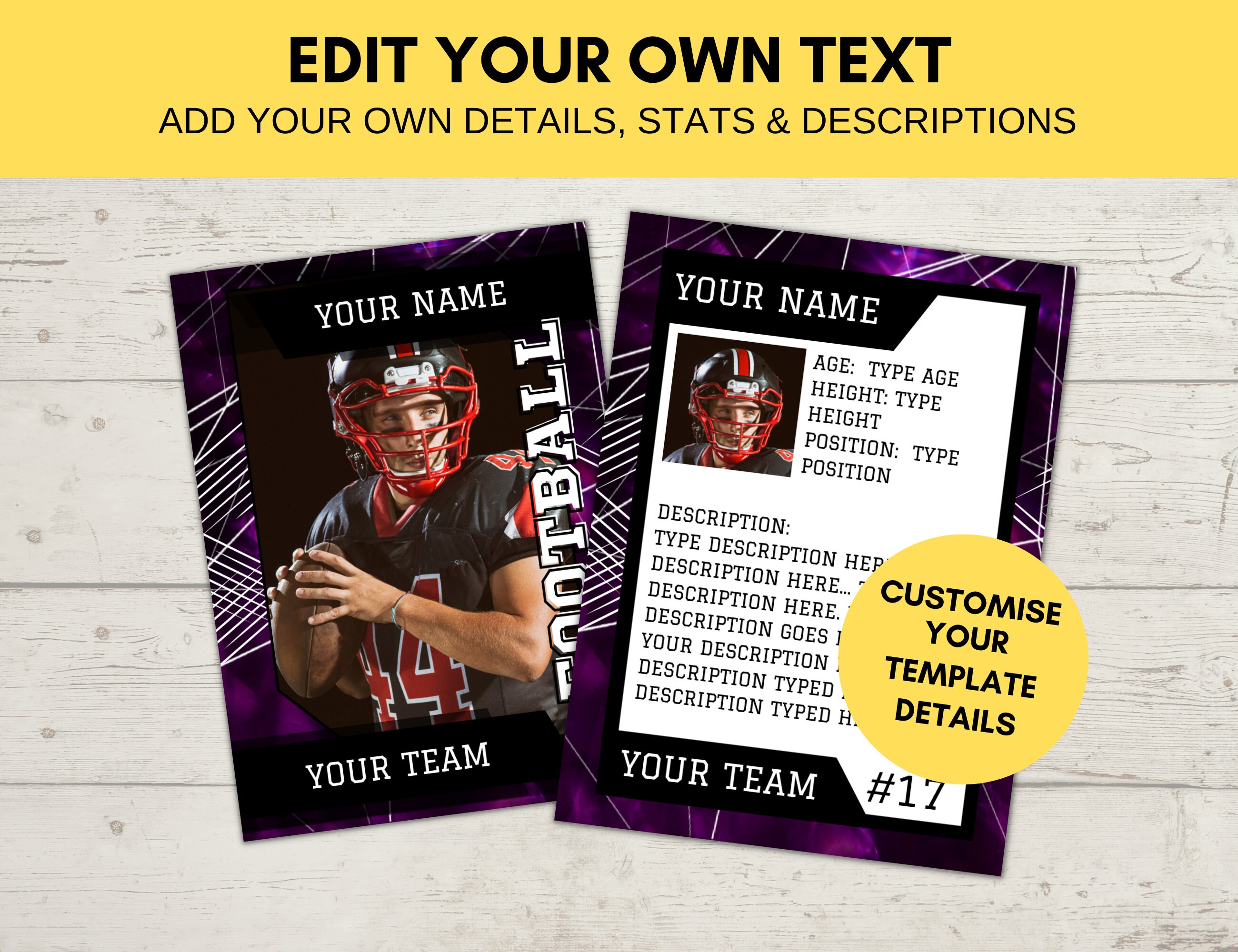 Editable Sports Card Template Custom Football Trading Card Printable ...