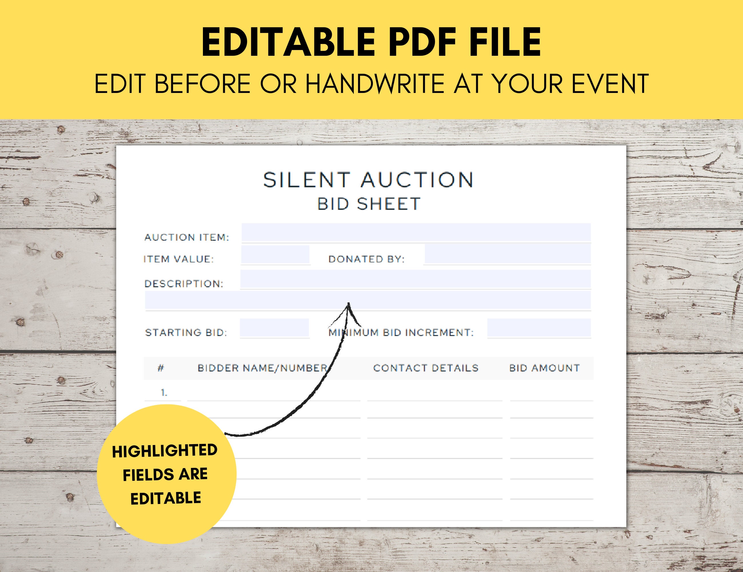 Silent Auction Form Bid Sheet | Printable Bundle | Editable File ...