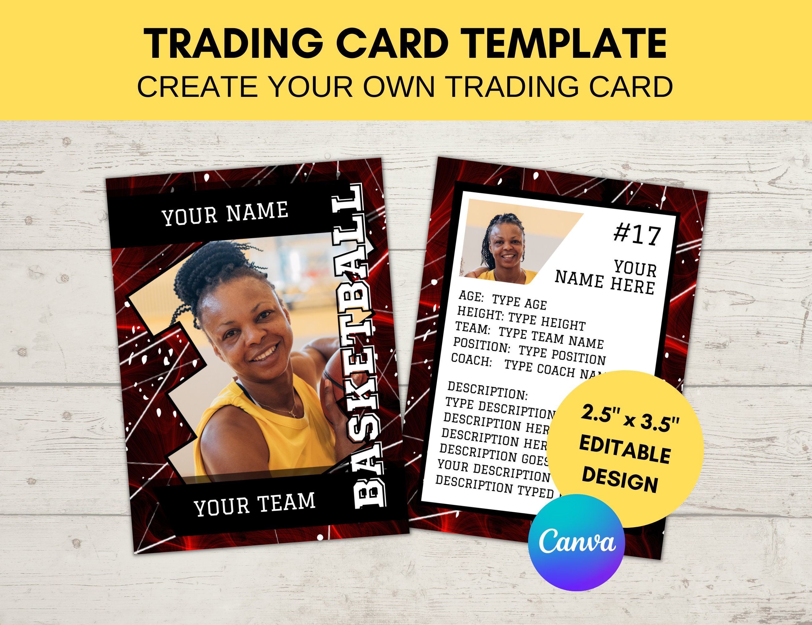 Editable Sport Card Template | Custom Basketball Trading Card Printable ...