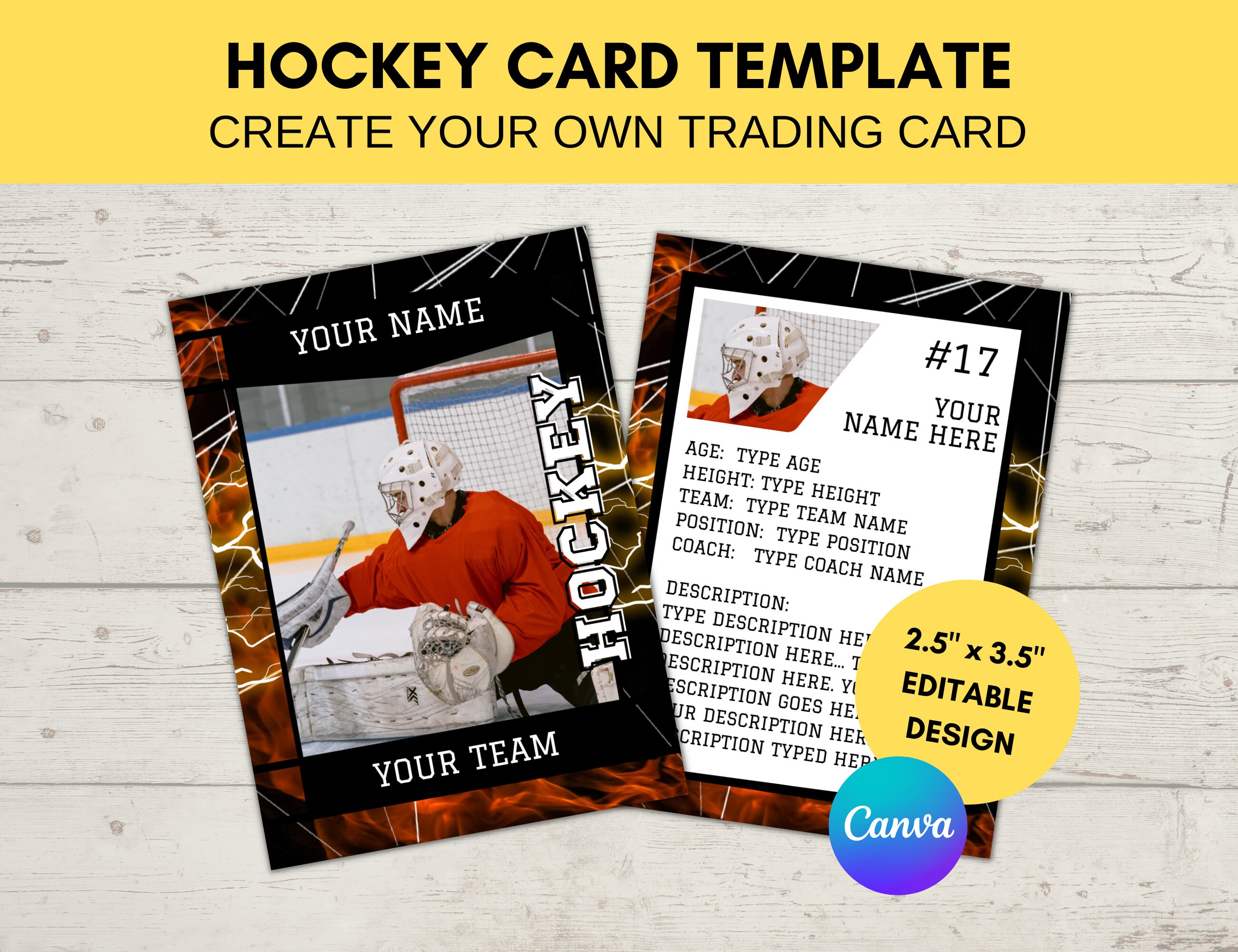 Editable Sports Card Template | Custom Hockey Trading Card Printable ...