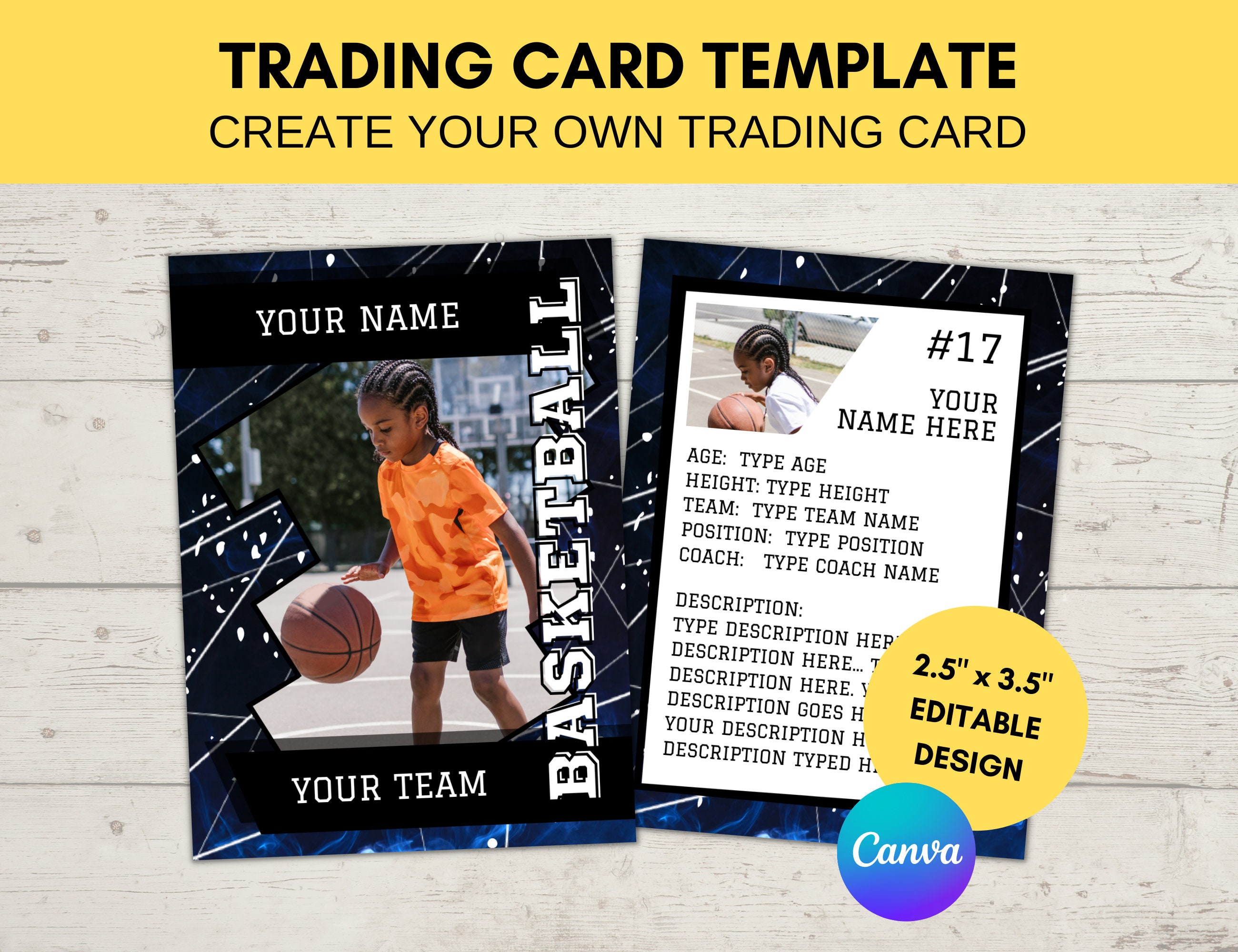 Editable Sport Card Template | Custom Basketball Trading Card Printable ...