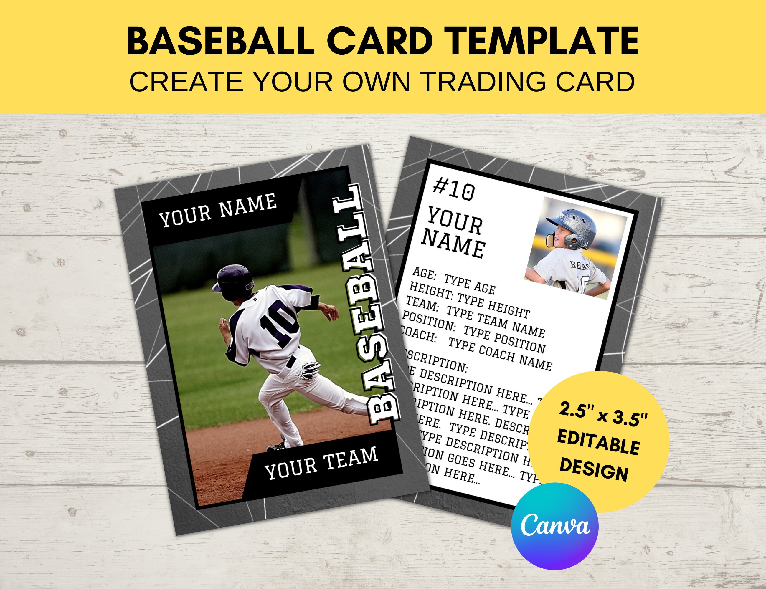 Editable Sports Card Template | Custom Baseball Trading Card Printable ...