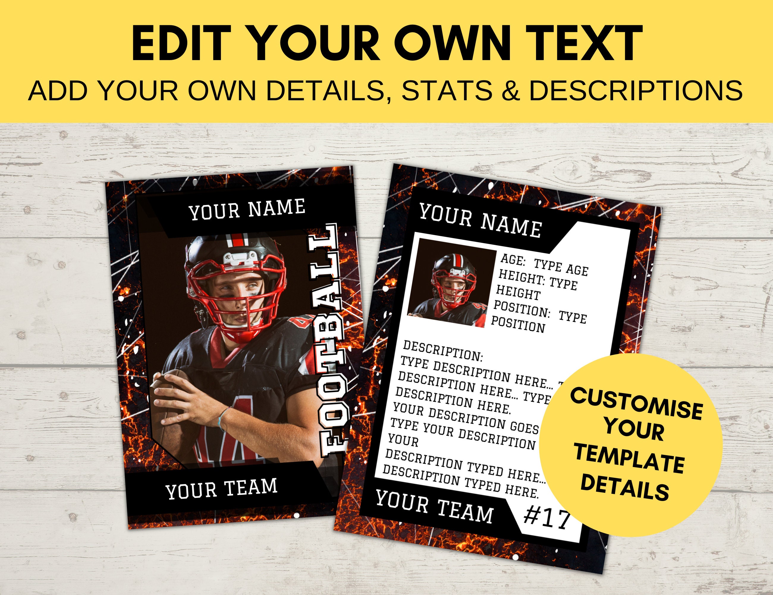 Editable Sports Card Template Custom Football Trading Card - Etsy
