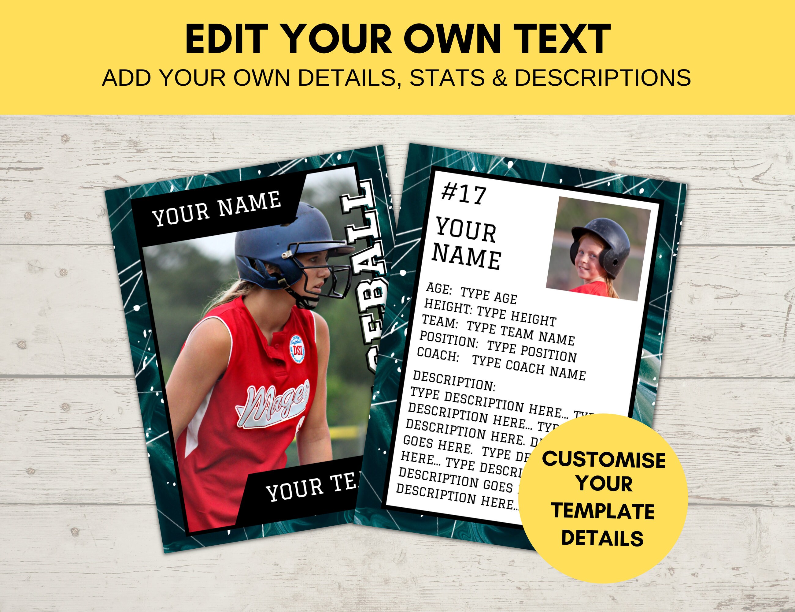Editable Sports Card Template | Custom Baseball Trading Card Printable ...
