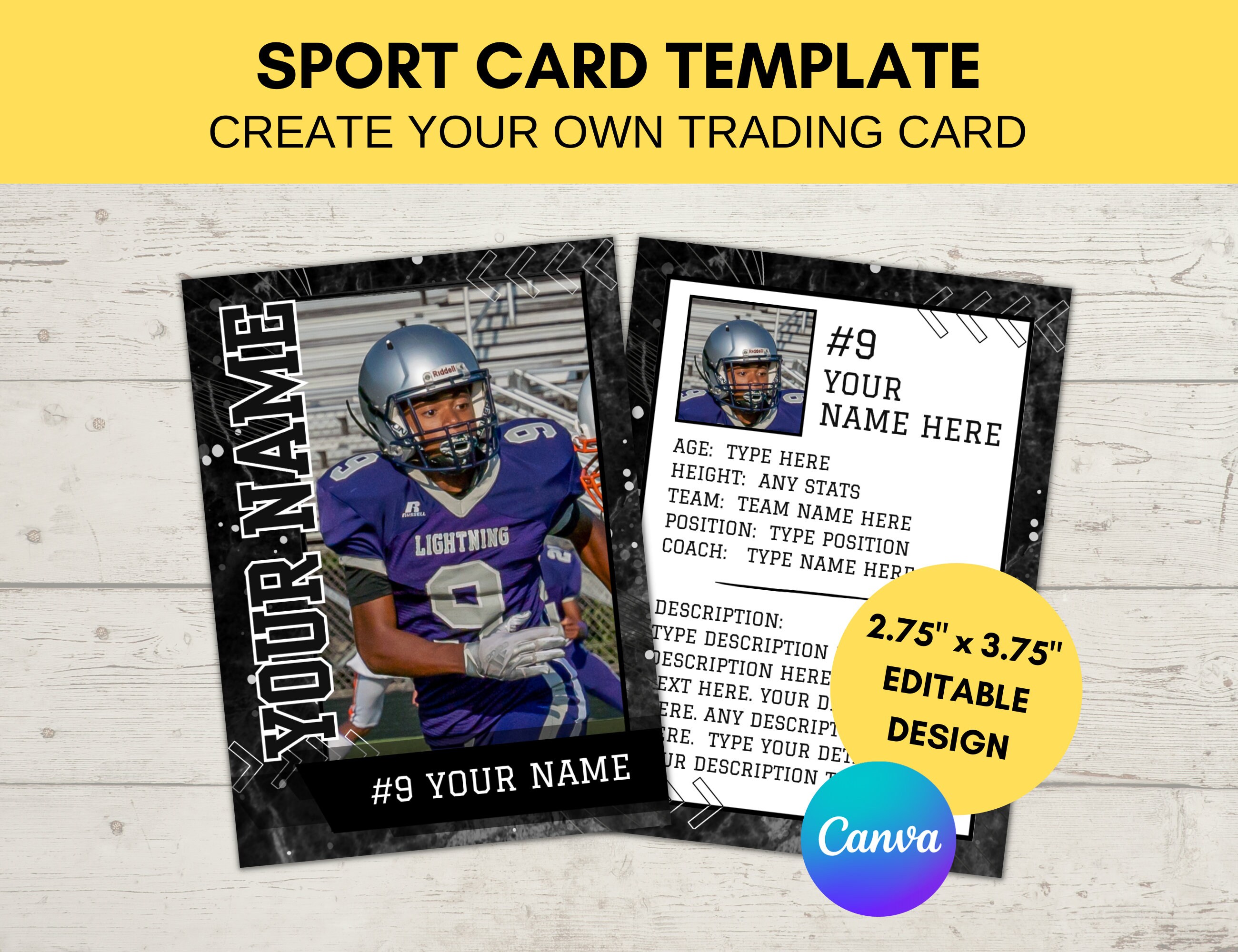 Editable Sports Card Template Custom Football Trading Card - Etsy