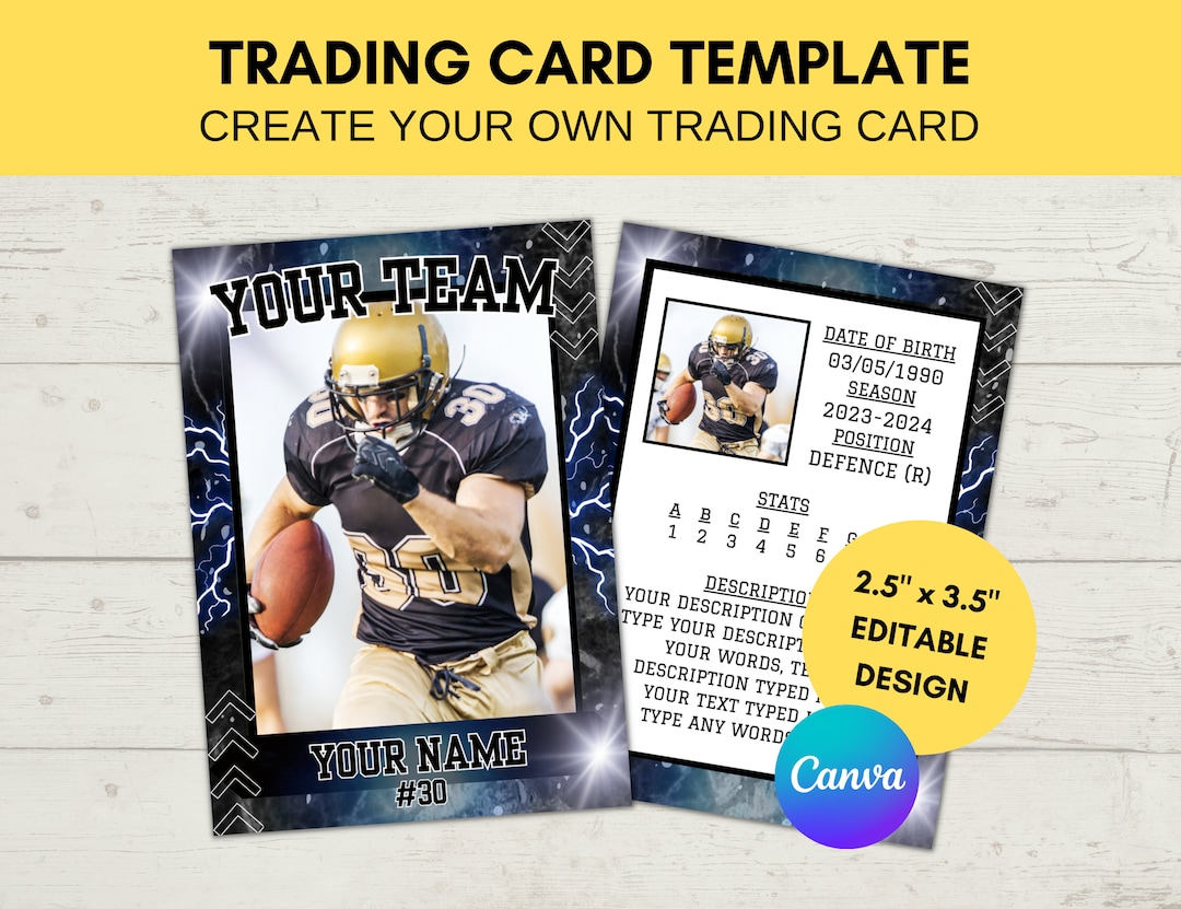 Editable Sports Card Template | Custom Football Trading Card Printable ...
