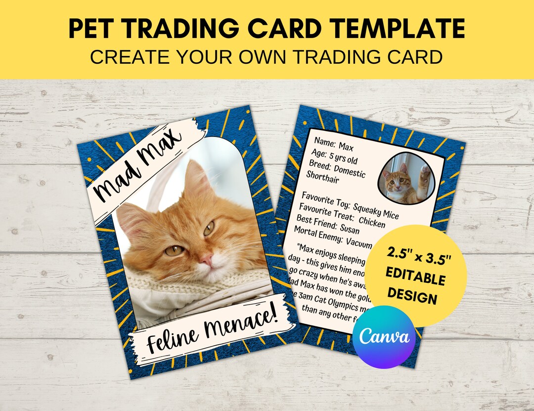 Editable Pet Trading Card Template | Custom Trading Card Printable ...