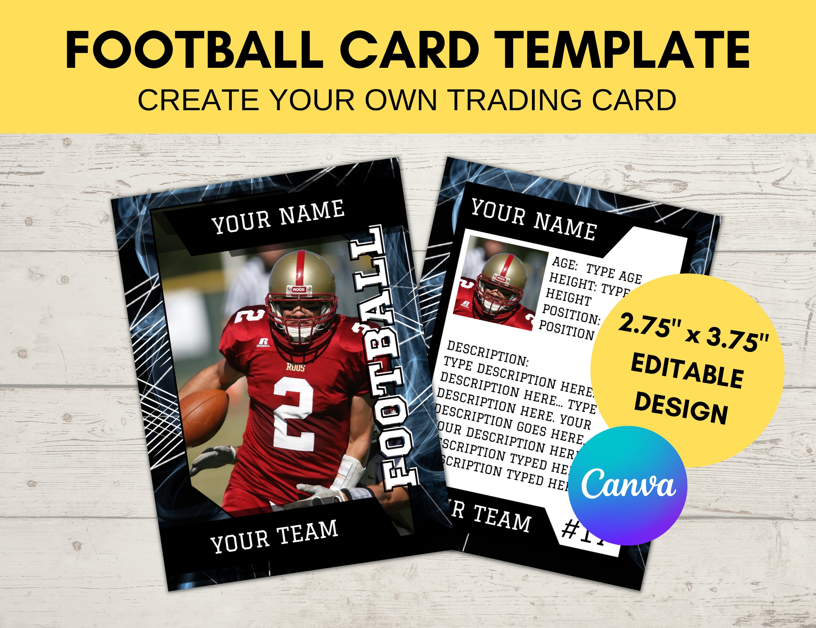 Editable Sports Card Template Custom Football Trading Card - Etsy Canada