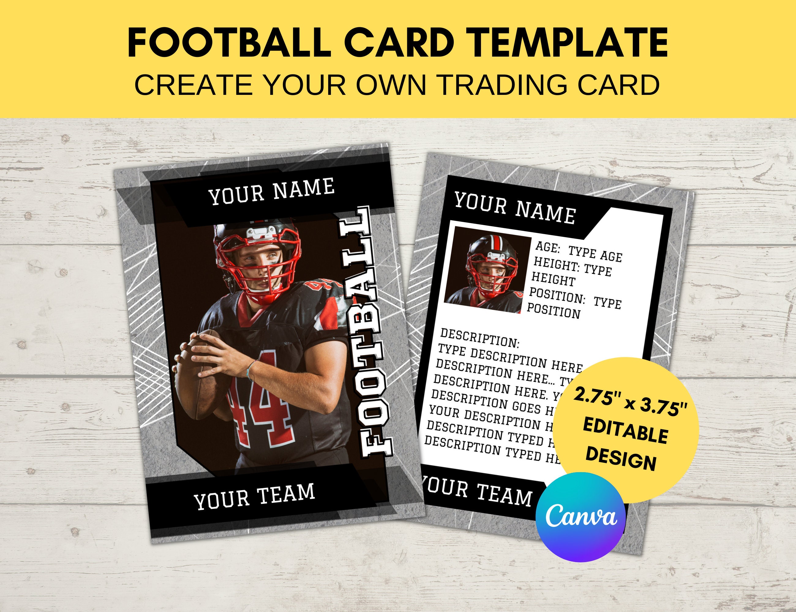 Editable Sports Card Template Custom Football Trading Card Printable ...