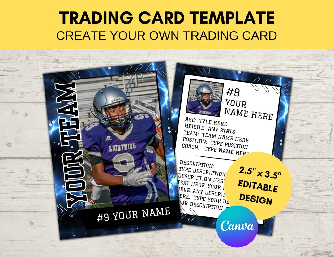 Editable Sports Card Template | Custom Football Trading Card Printable ...