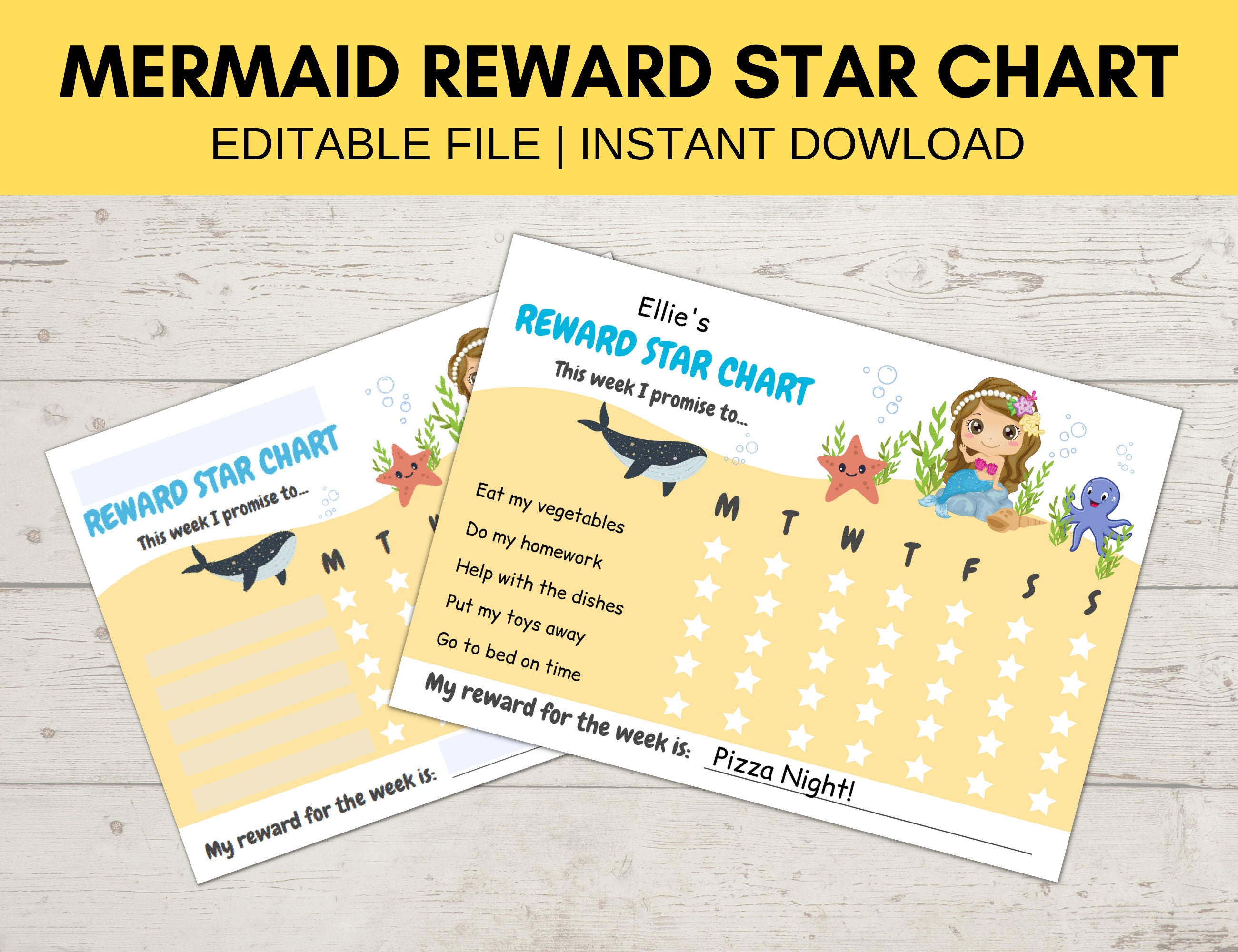 Editable Reward Chart Kid's Chore Chart Motivation - Etsy México