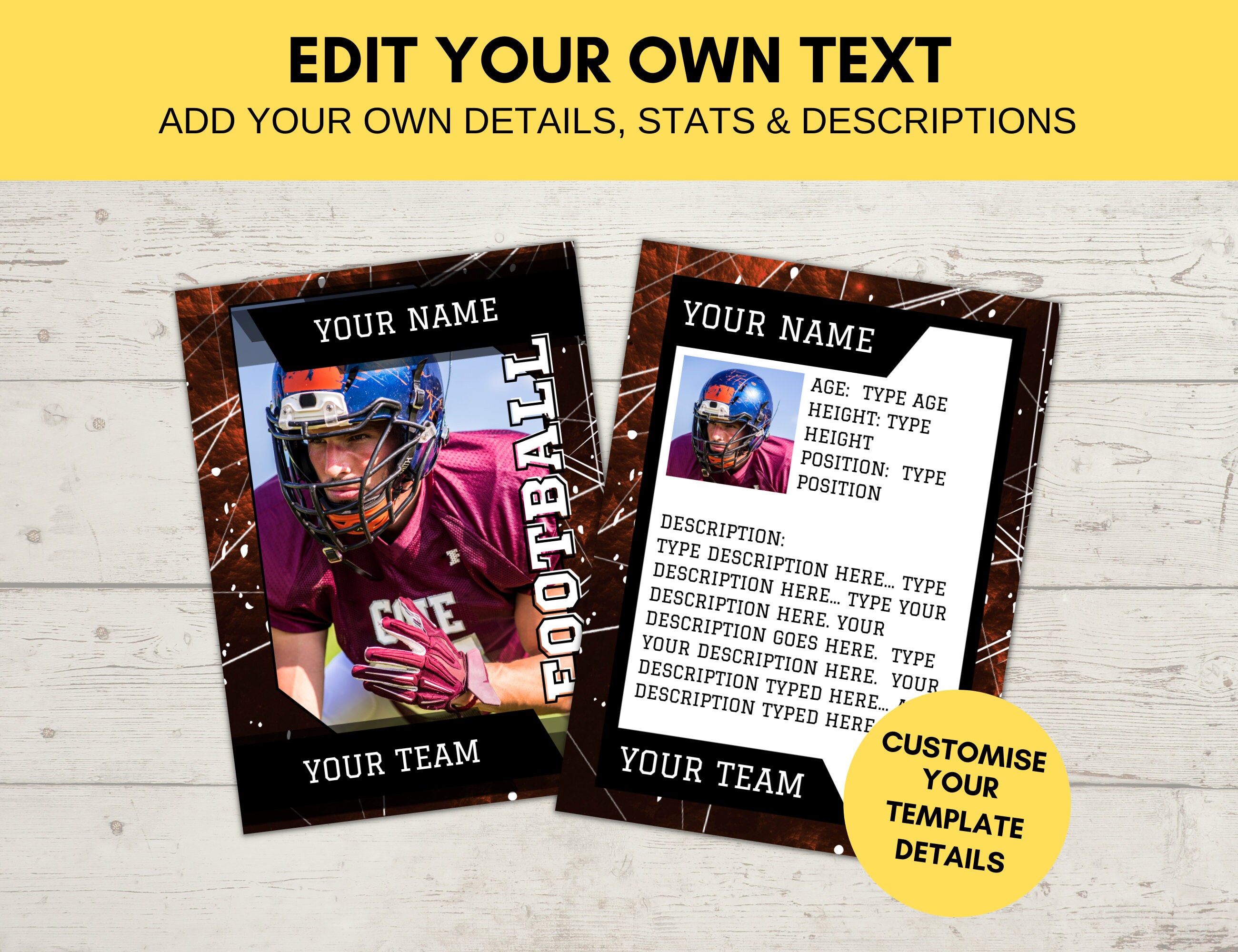 Editable Sports Card Template Custom Football Trading Card Printable ...