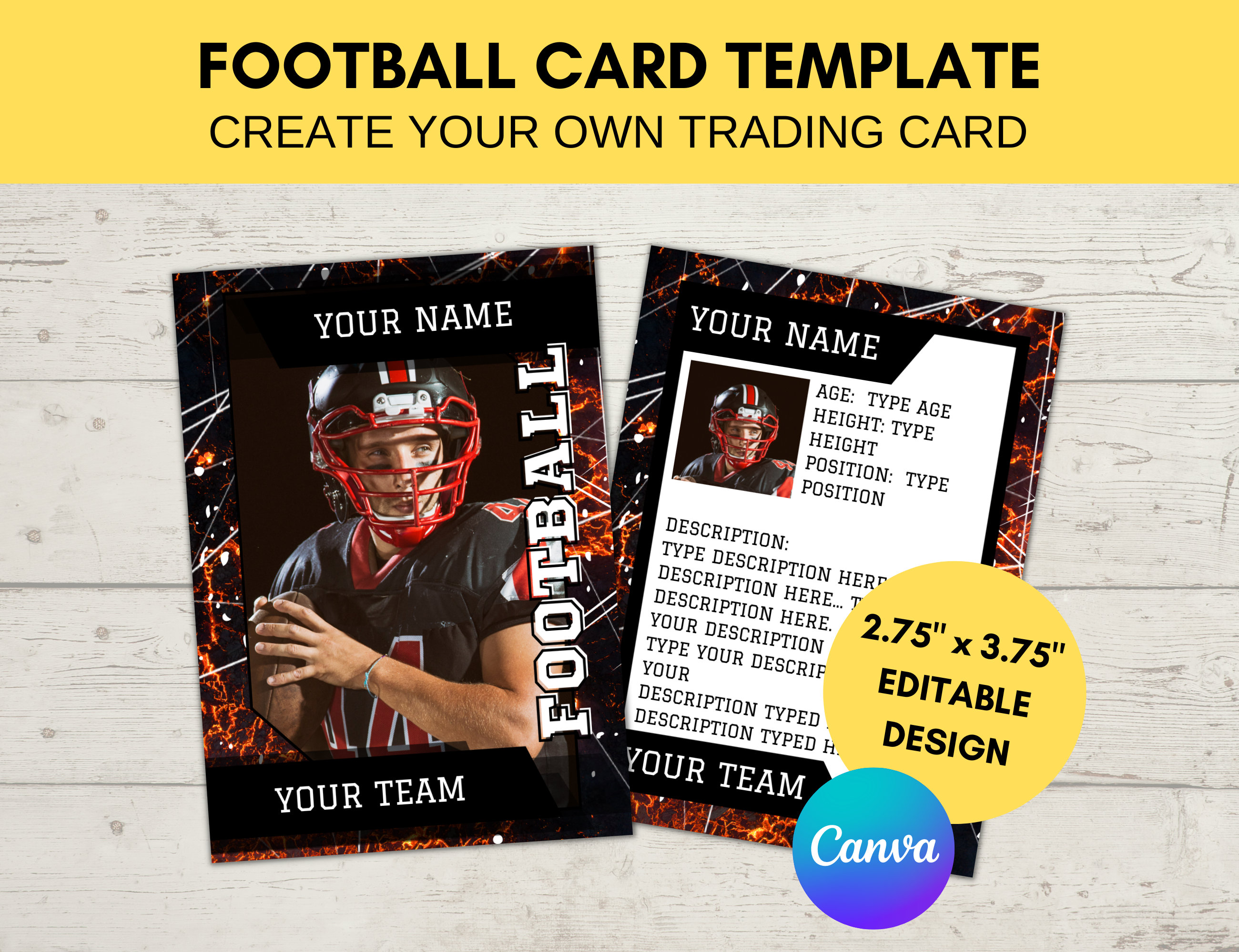 Editable Sports Card Template Custom Football Trading Card - Etsy