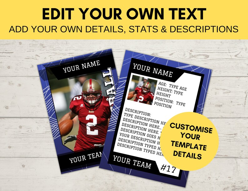 Editable Sports Card Template Custom Football Trading Card | Etsy